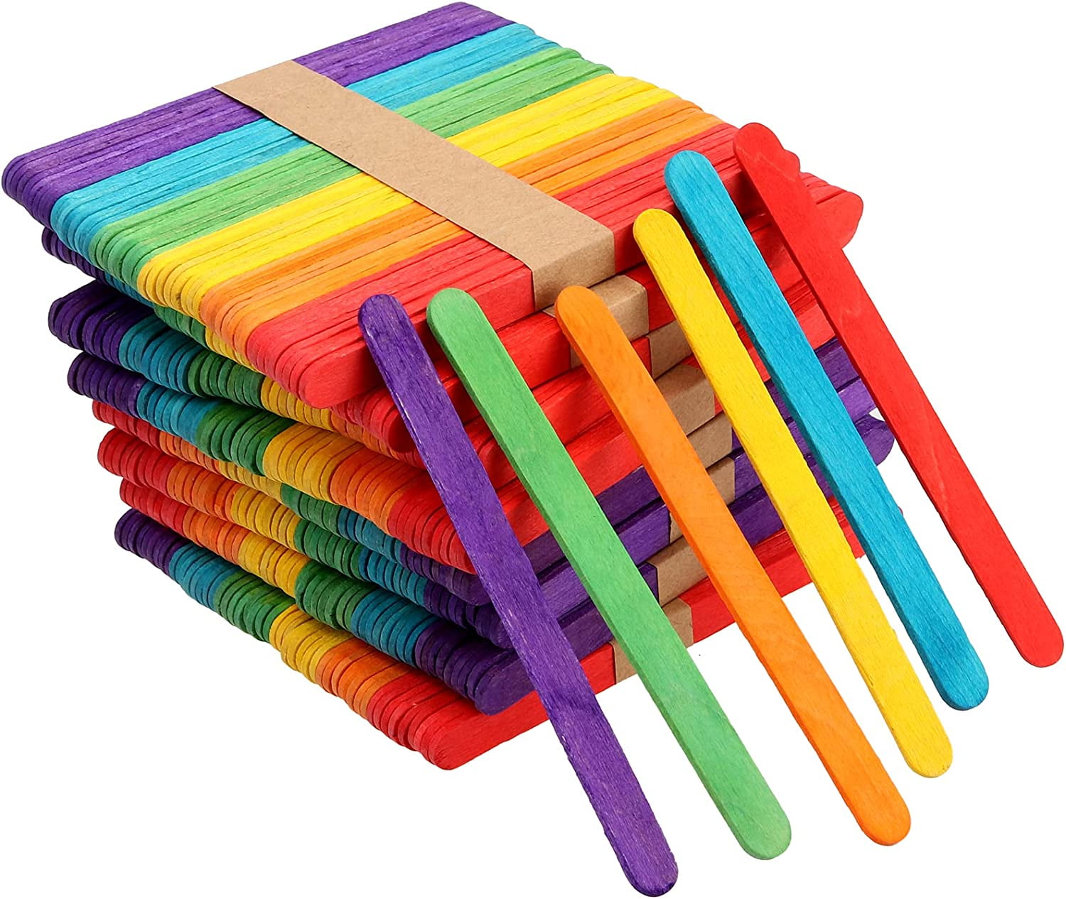 1000 PCS 4.5 Inch Colored Popsicle Sticks, Wooden Craft Sticks, Natural ...