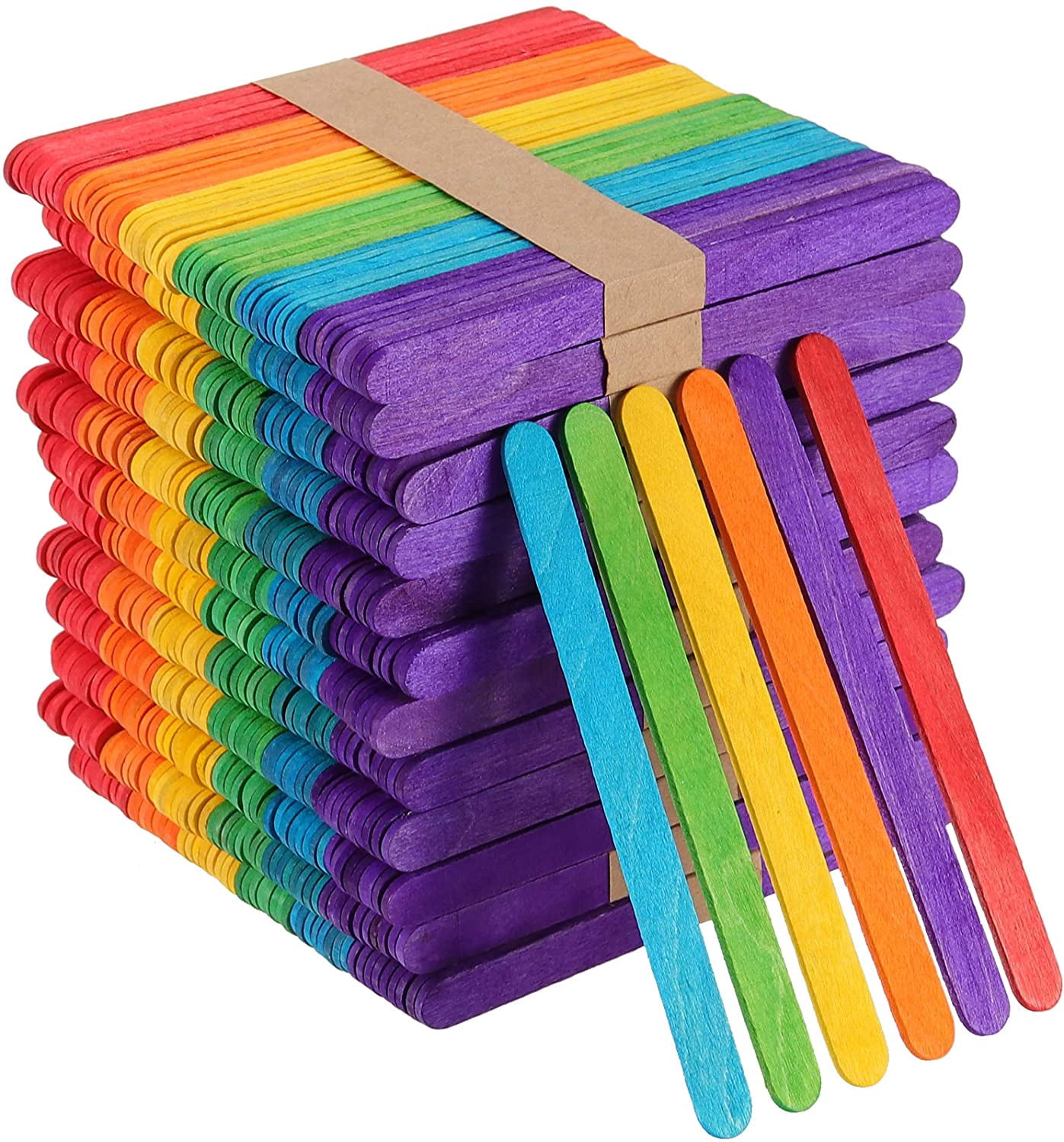 1000 PCS 4.5 Inches Colored Popsicle Sticks, Natural Wooden Lolly ...