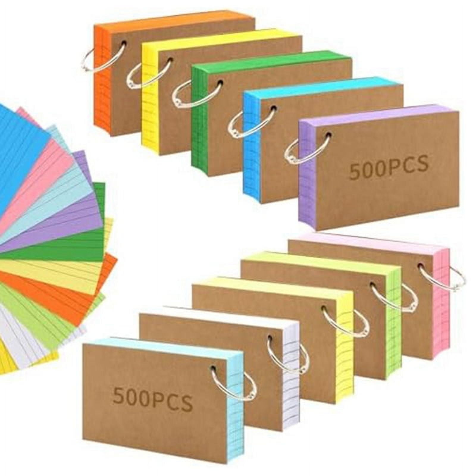 1000 PCS Index Cards 3x5 Inches Colored Flash with Ring, Punched Lined ...