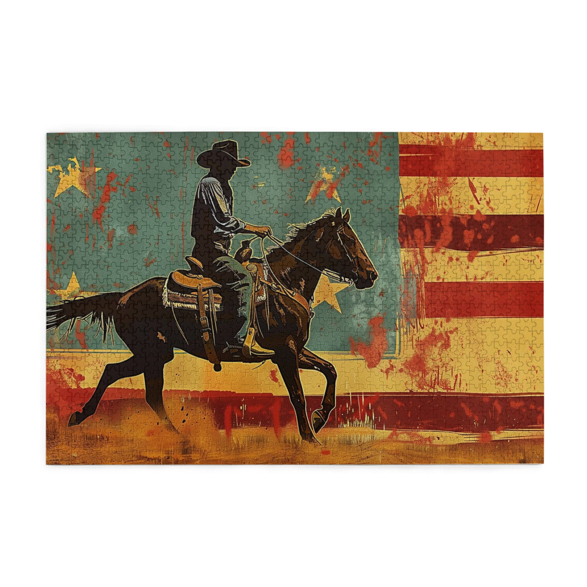 1000 PCS Jigsaw Puzzles 1000 Pieces Riding Cowboy & Usa Flag,Stunning ...