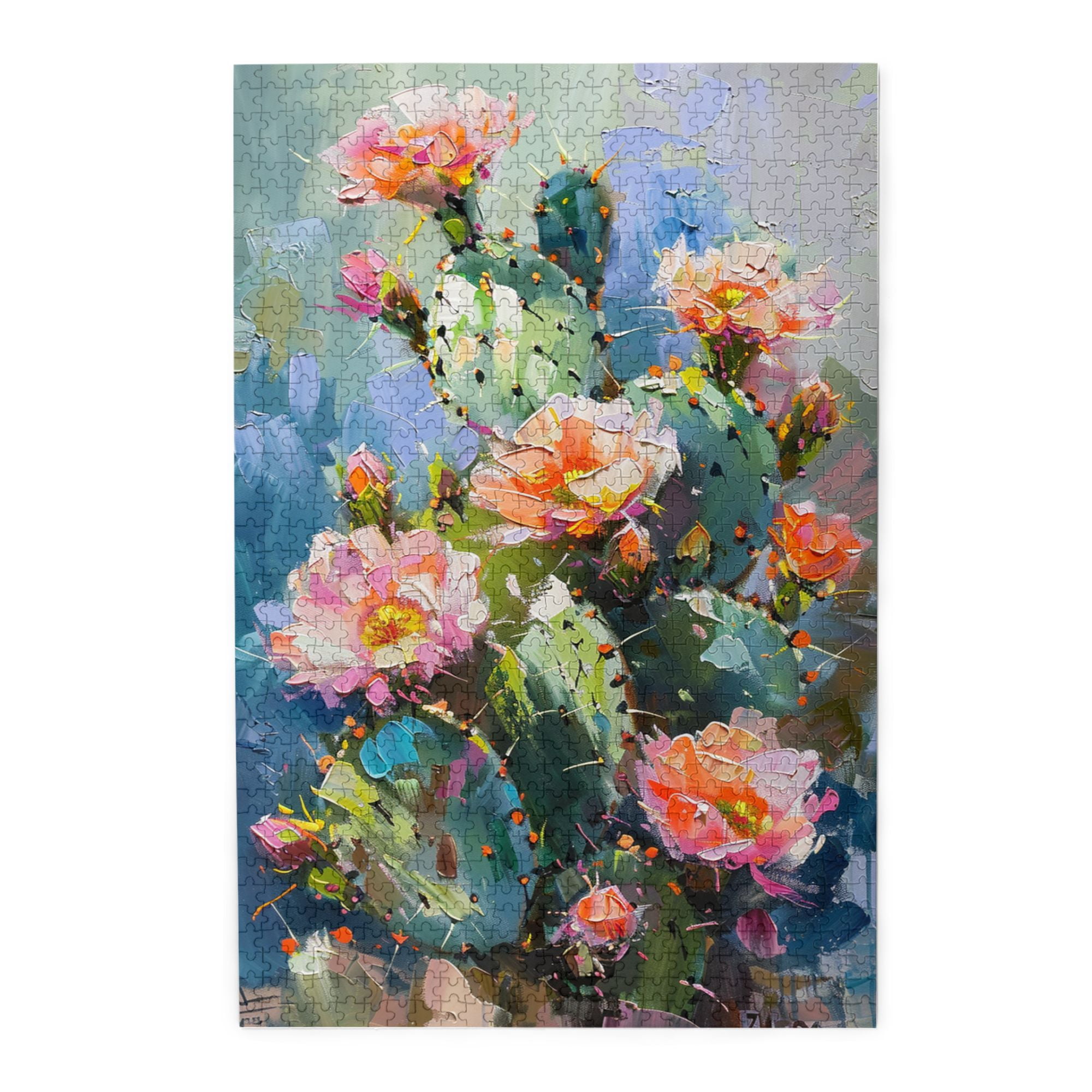 1000 PCS Oil Painting Cactus Flowering - 1000 Piece Vibrant Jigsaw ...