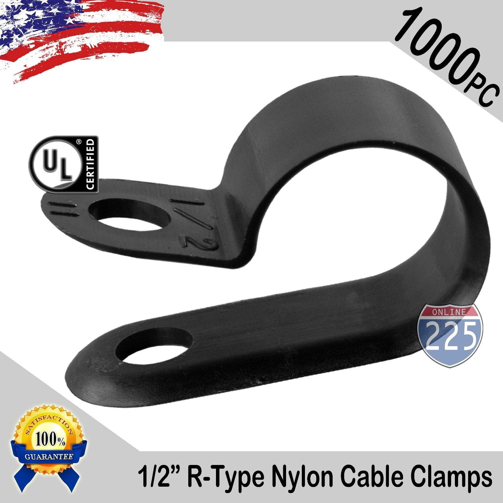 1000 PCS PACK 1/2" Inch R-Type CABLE CLAMPS NYLON BLACK HOSE WIRE ...