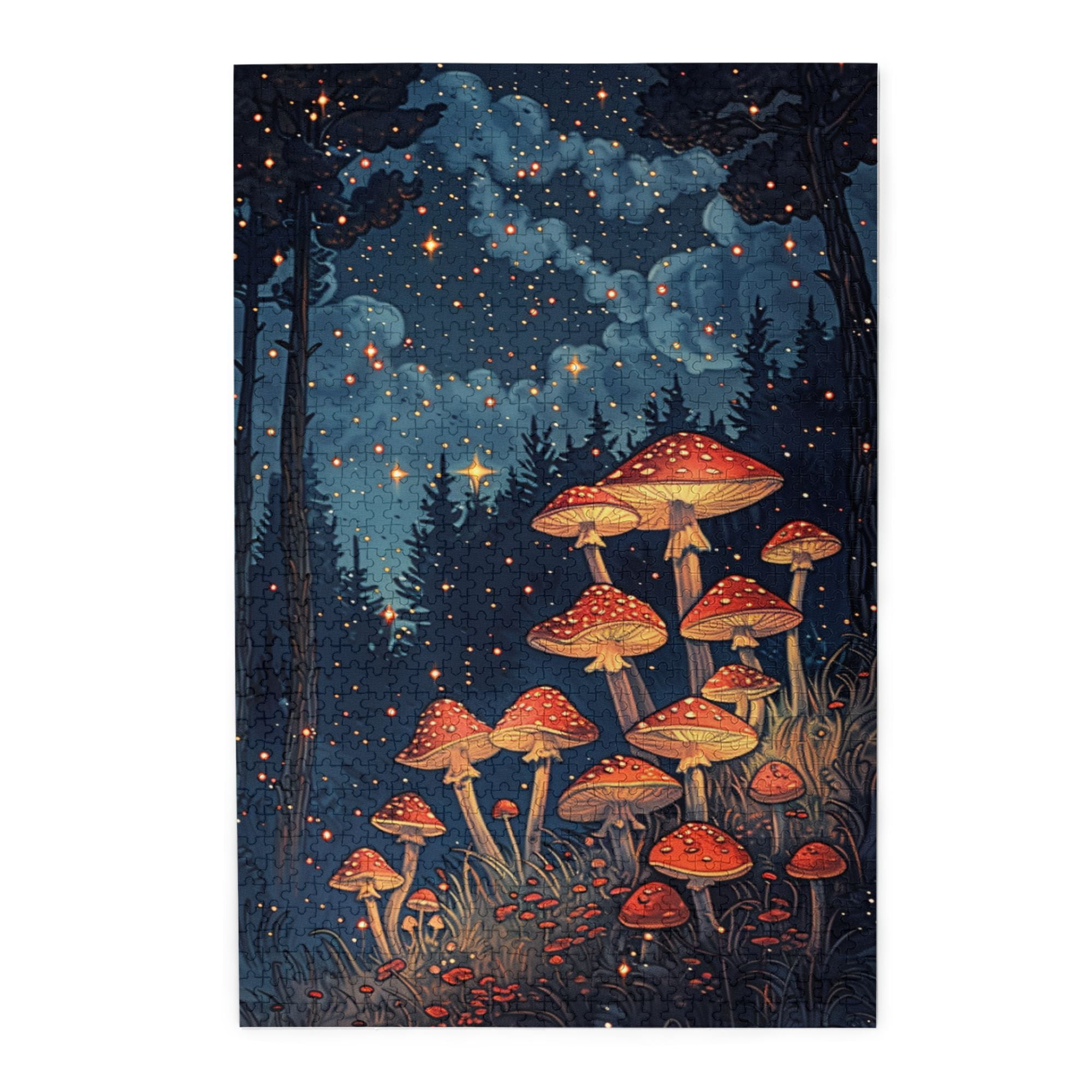 1000 PCS 1000 Piece Vibrant Wooden Jigsaw Puzzle Red Mushrooms at Night ...