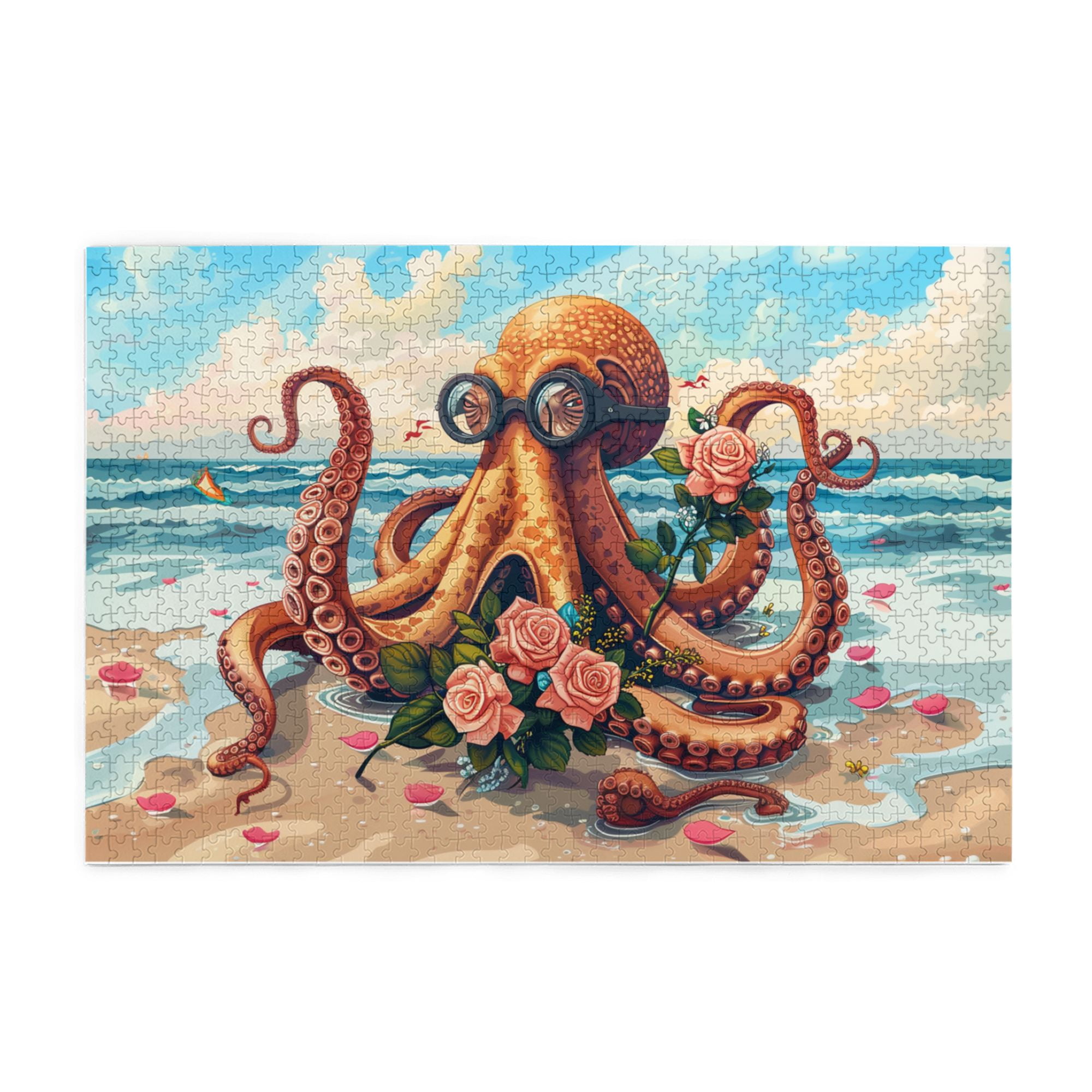 1000 PCS 1000 Piece Wooden Puzzle For Adults Beach Squid And Rose ...