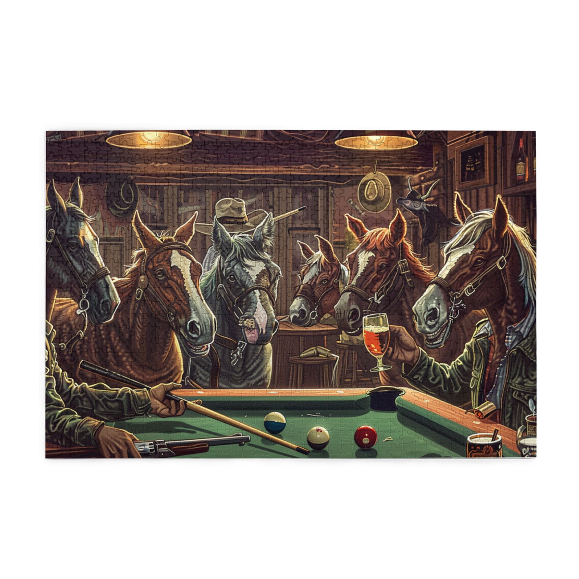 1000 PCS Playing Billiards With Cowboy Horses Wooden Puzzle 1000 Piece ...