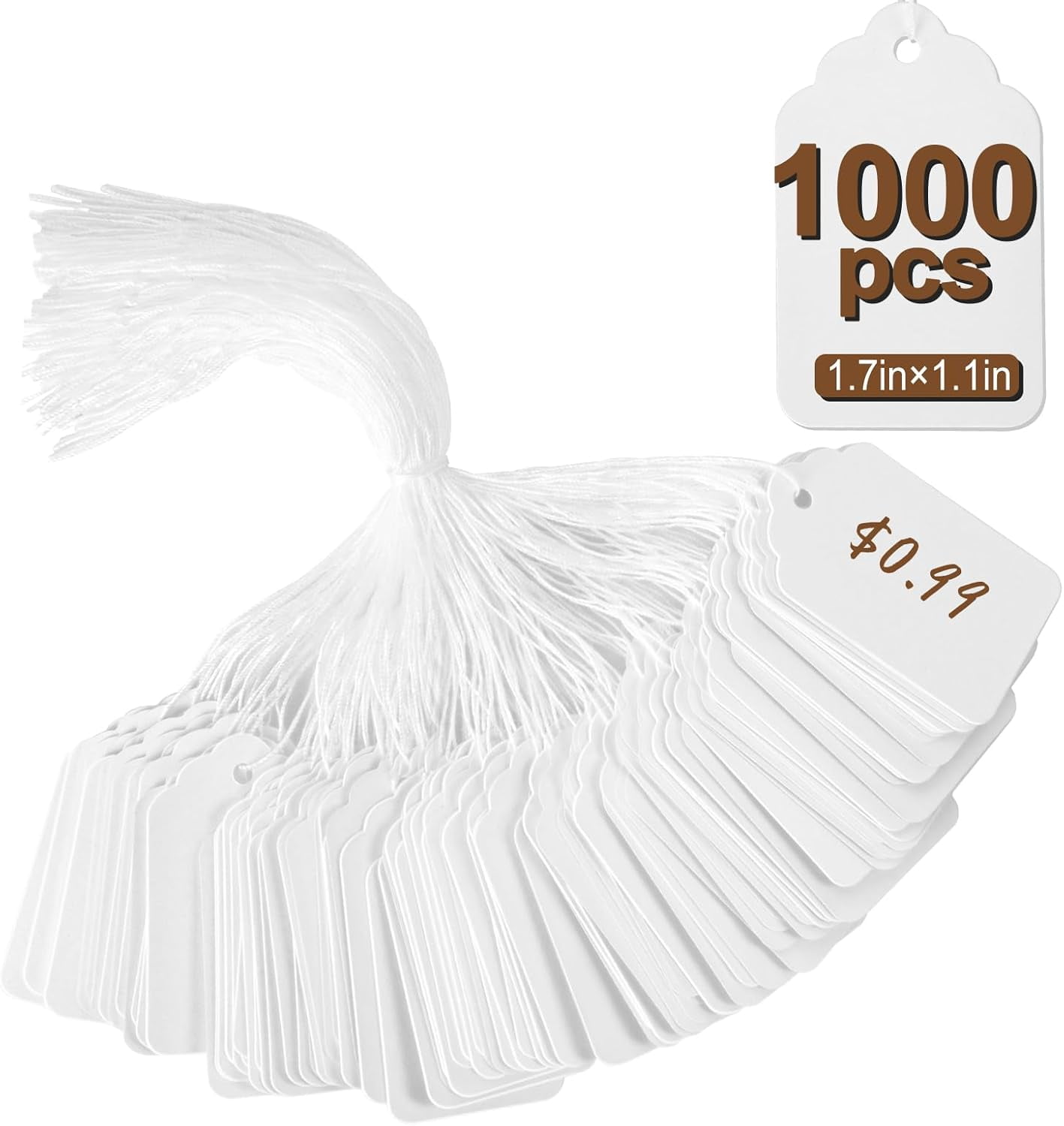 1000 PCS Price Tags with String, 1.77 x 1.1 inches Hang Tag with ...