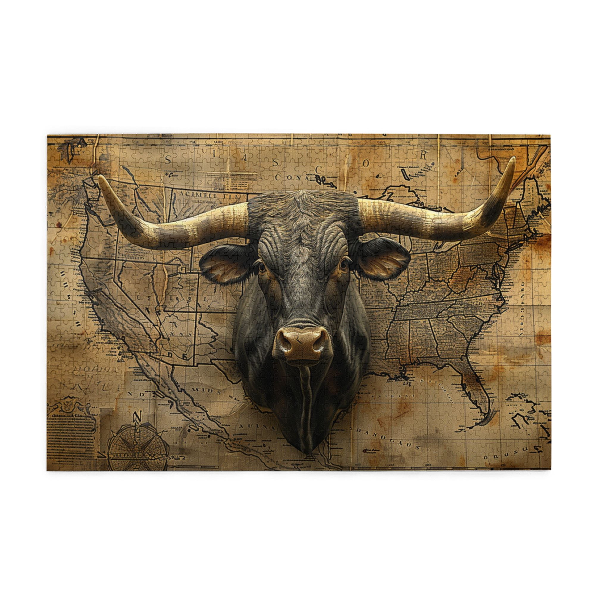 1000 PCS Puzzles For Adults 1000 Pieces Bull Head & American Map,Unique ...