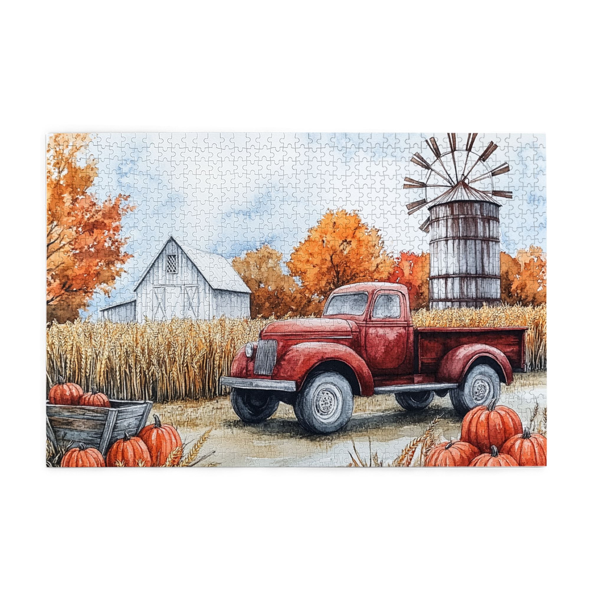 1000 PCS Retro Pumpkin Red Truck Wooden Puzzles 1000 Piece,Brain ...