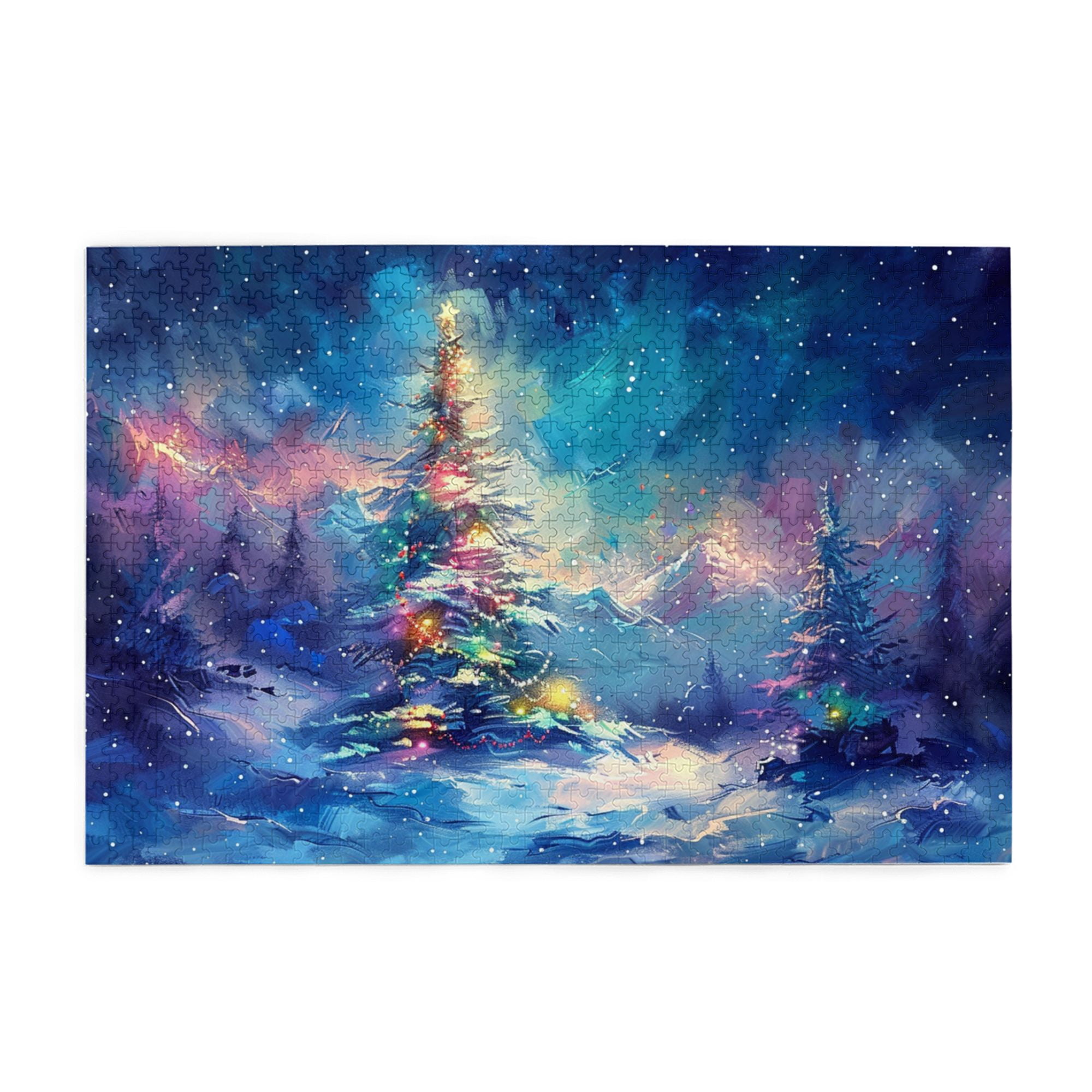 1000 PCS Starry Night Christmas Tree 1000 Piece Wooden Puzzle ...