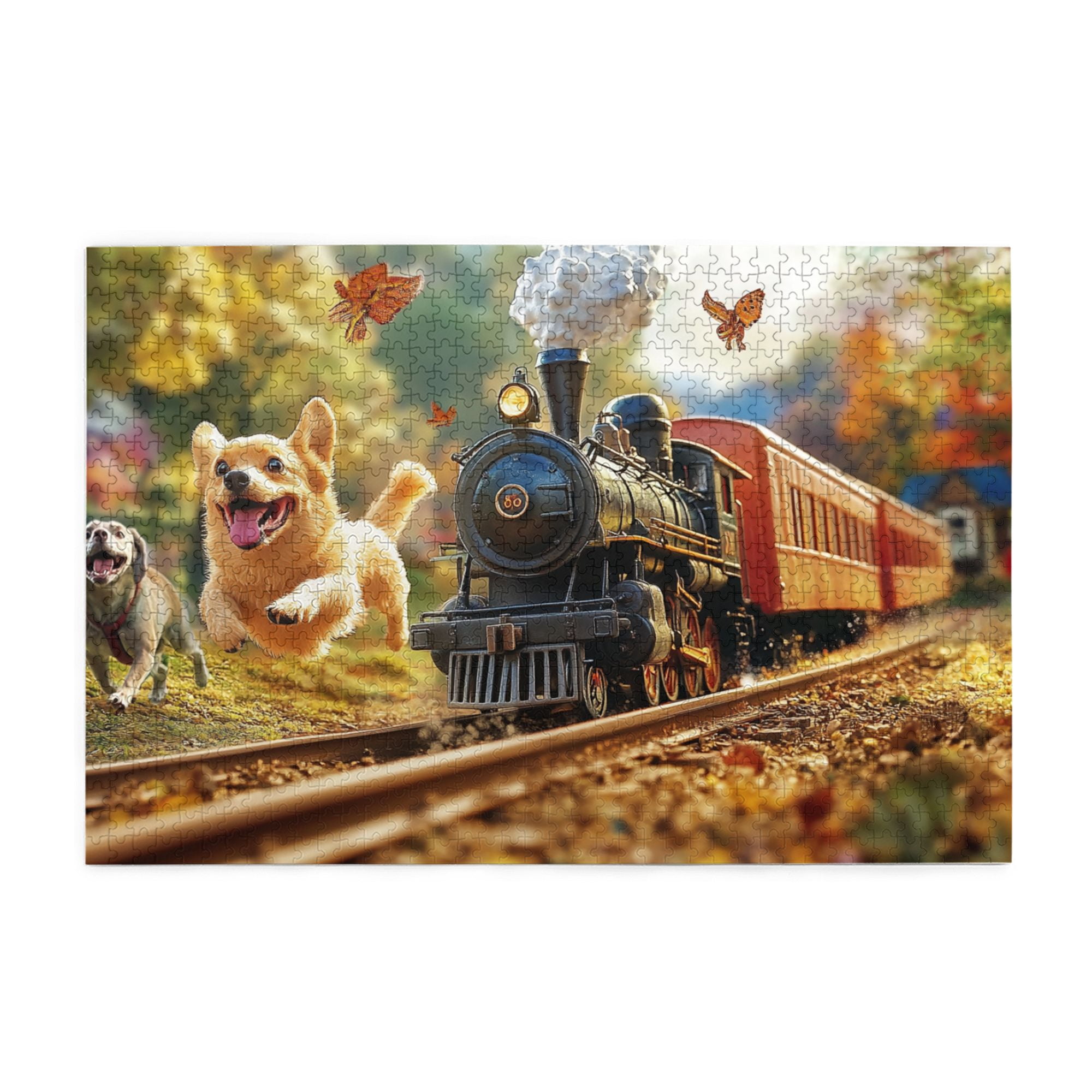 1000 PCS Steam Train & Running Puppy Jigsaw Wooden Puzzles 1000 Pieces ...