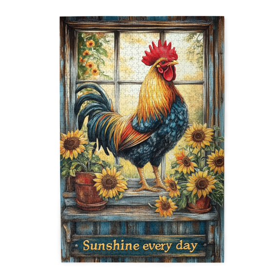 1000 PCS Sunflowers and Roosters Sun Shine Every Day Slogan Wooden ...