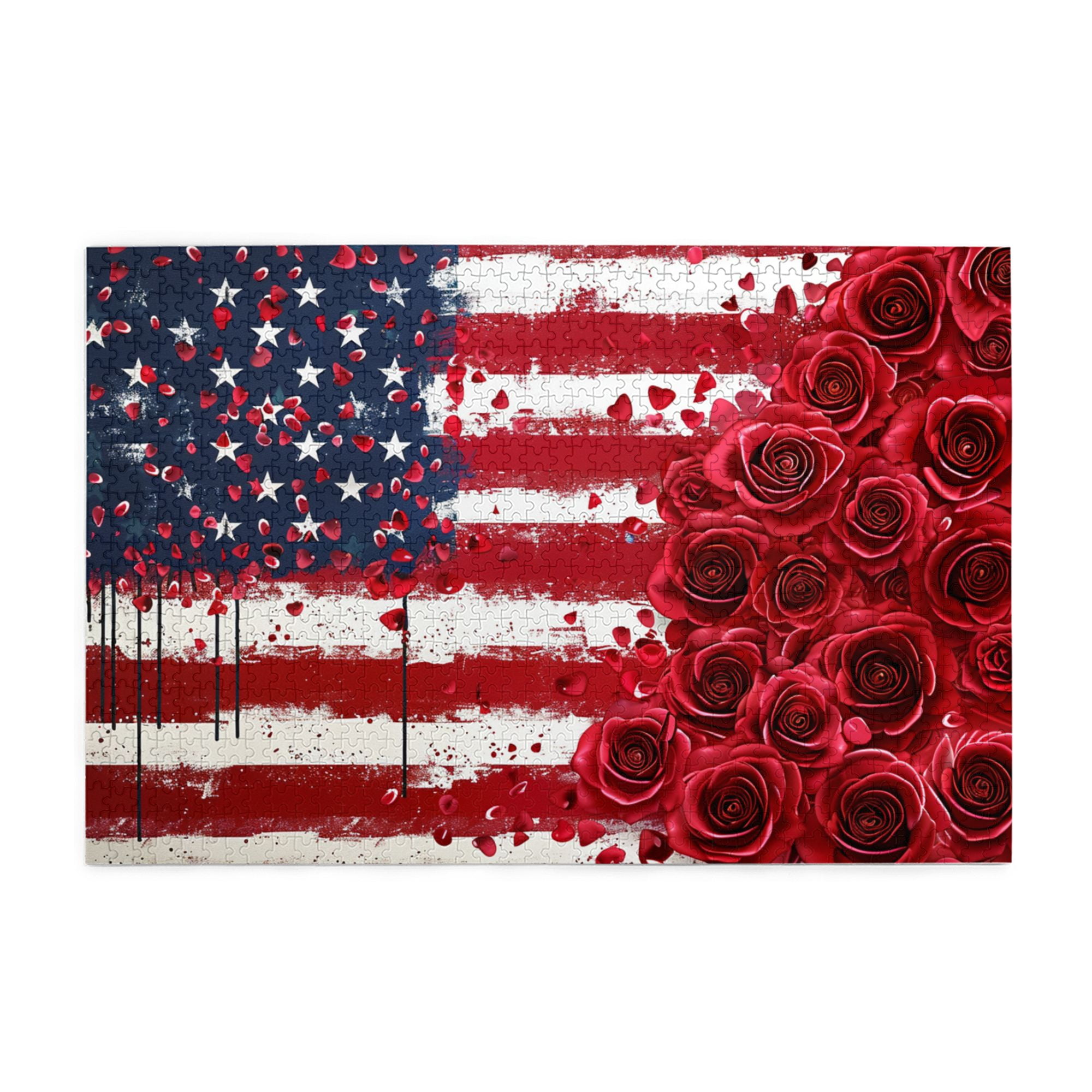 1000 PCS Usa Flag & Flower 1000 Piece Wooden Puzzle,Stunning Artwork Of ...