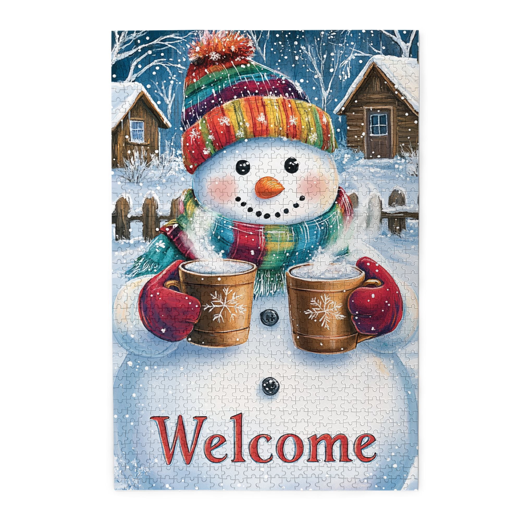1000 PCS Welcome Slogan Snowman Hot Drink Wooden Puzzles 1000 Piece ...