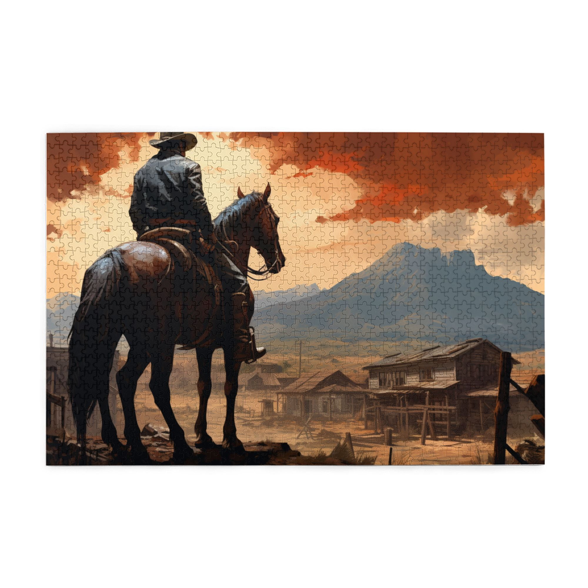 1000 PCS Western Cowboys On Horseback 1000 Piece Adults Jigsaw Puzzles ...