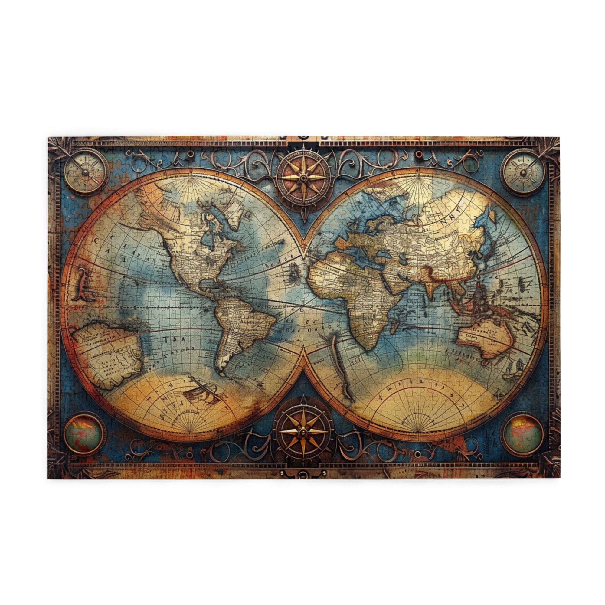 1000 PCS Wooden Puzzle For Adults 1000 Pieces Medieval Times Earth Map ...