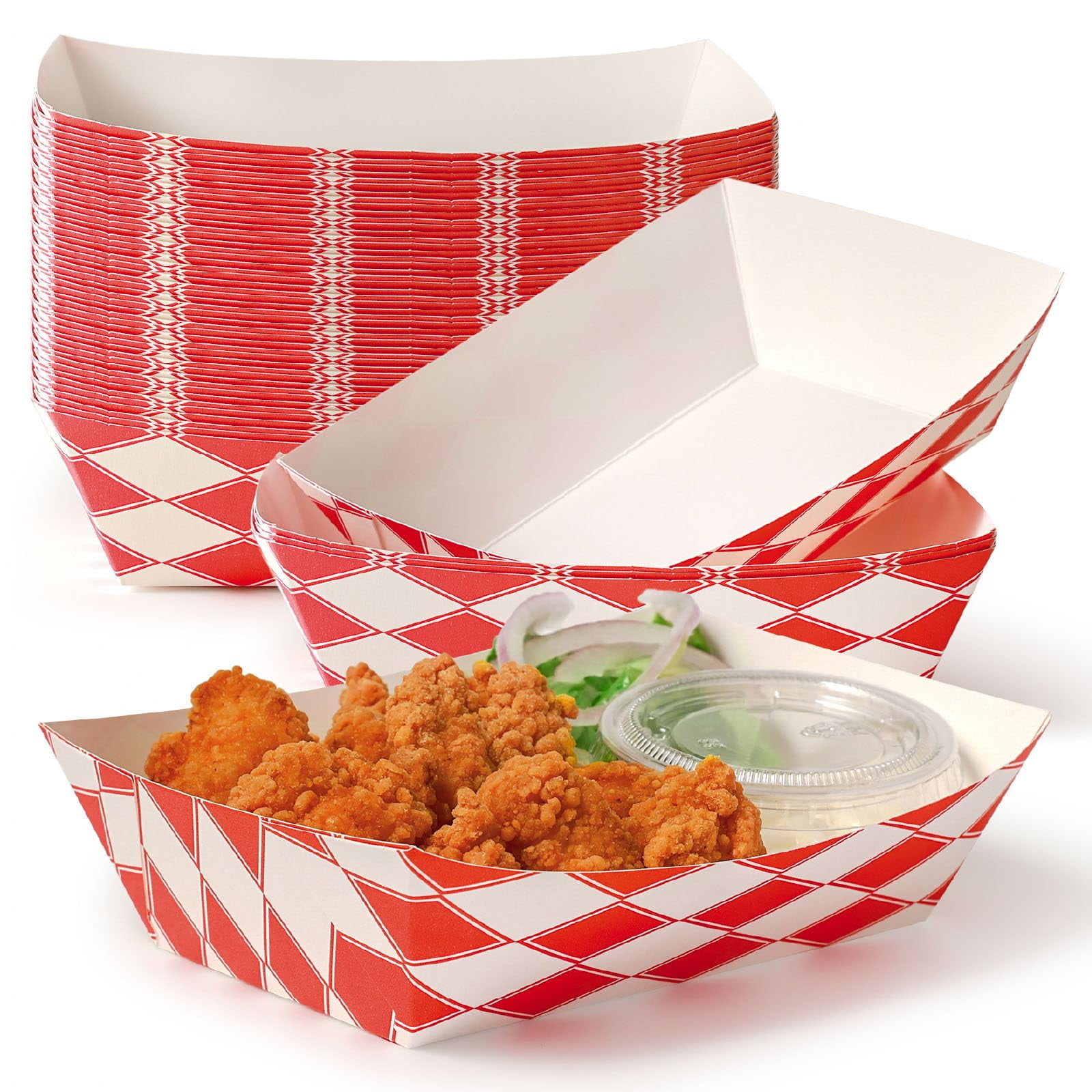 [1000 Pack] 2 lb Heavy Duty Disposable Red Check Paper Food Trays ...