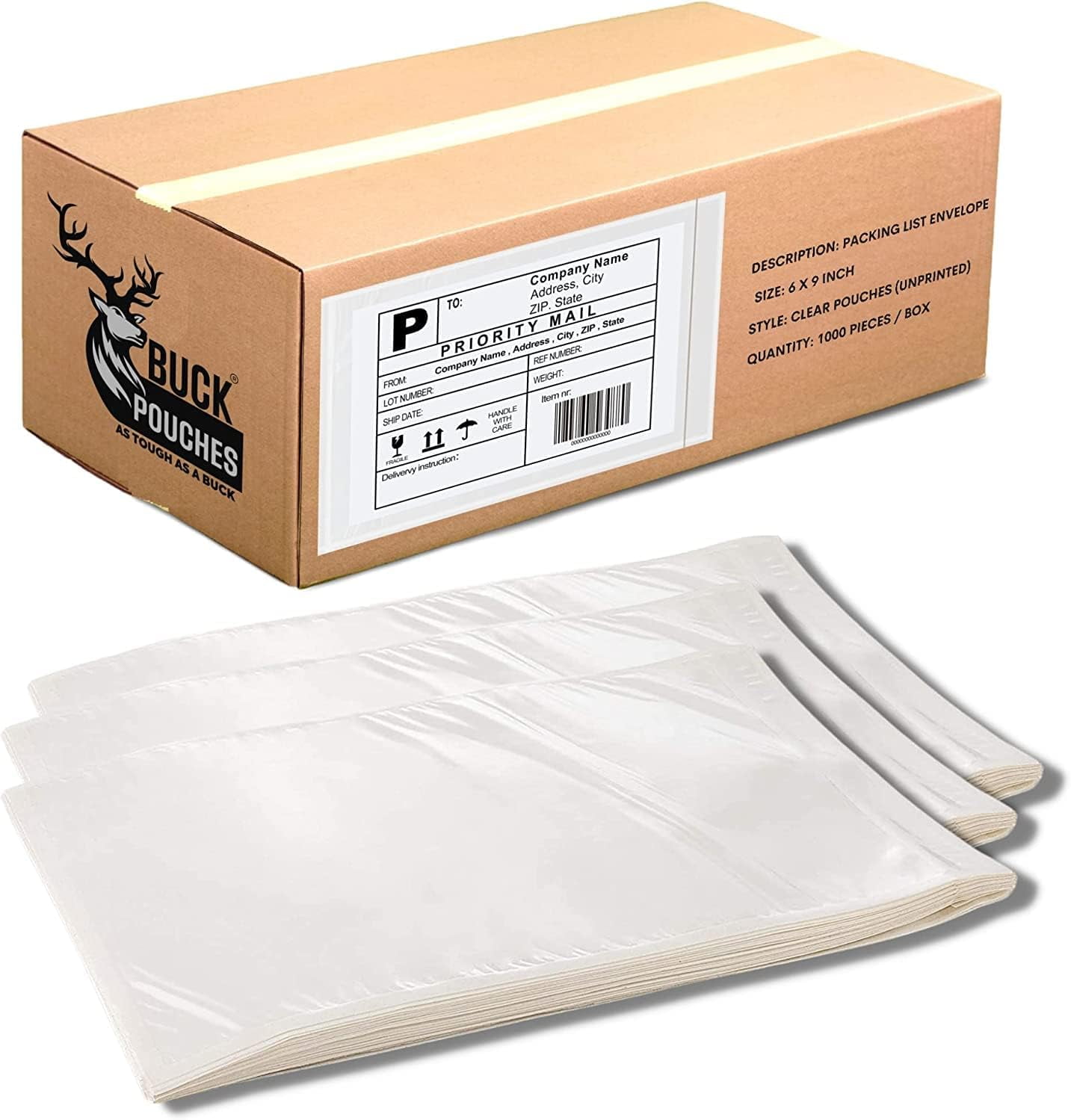 1000 Pack 6"x9" Shipping Label Sleeves - Packing Slip Envelope Pouches ...