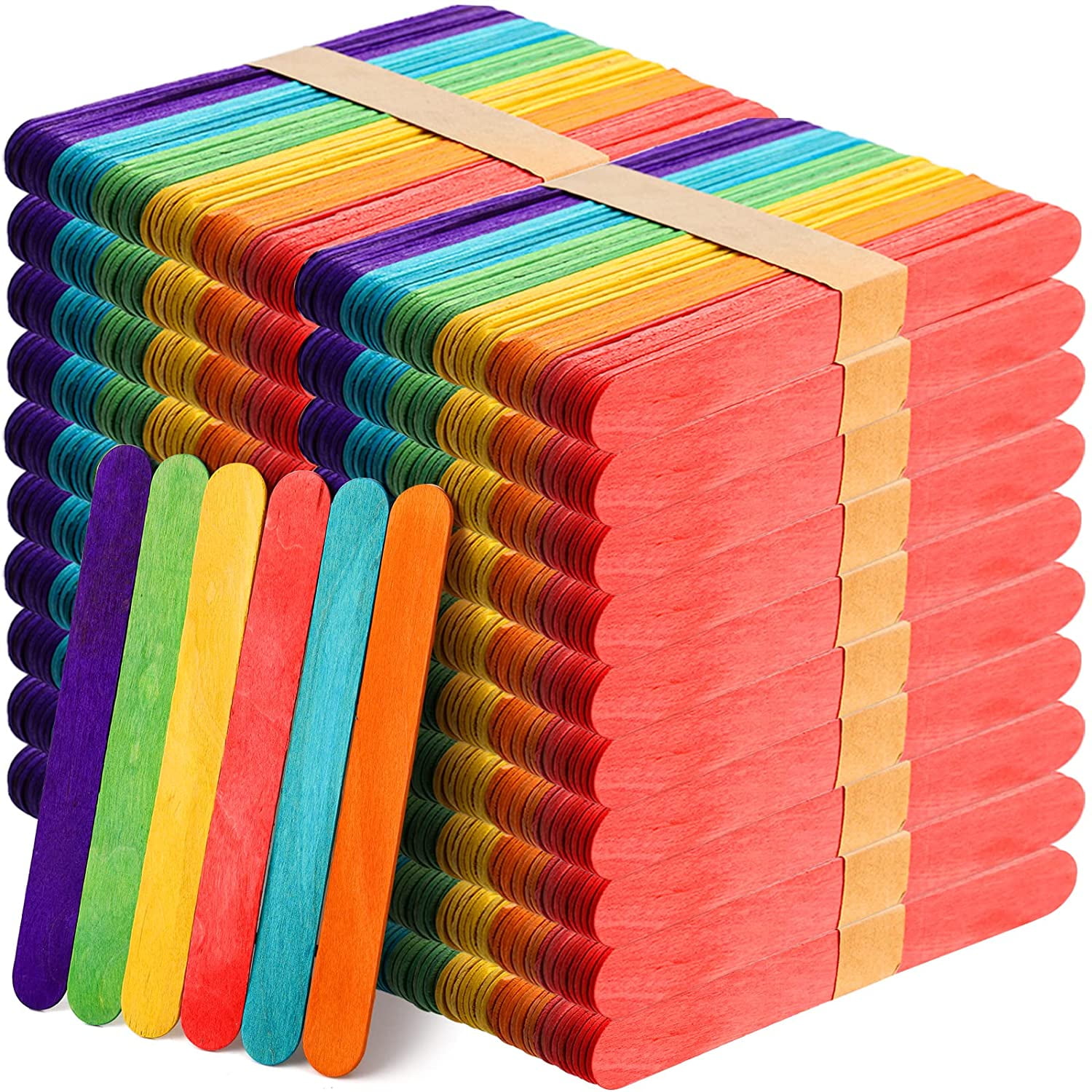 1000 Pack Colored Craft Sticks, 6 Inch Wooden Popsicle Sticks, Ice Pop ...