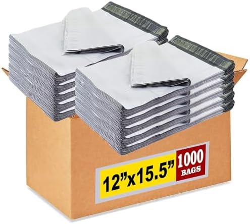 1000-Pack Poly Mailers 12x15.5 Inch Mid Size #5 White Color Poly ...