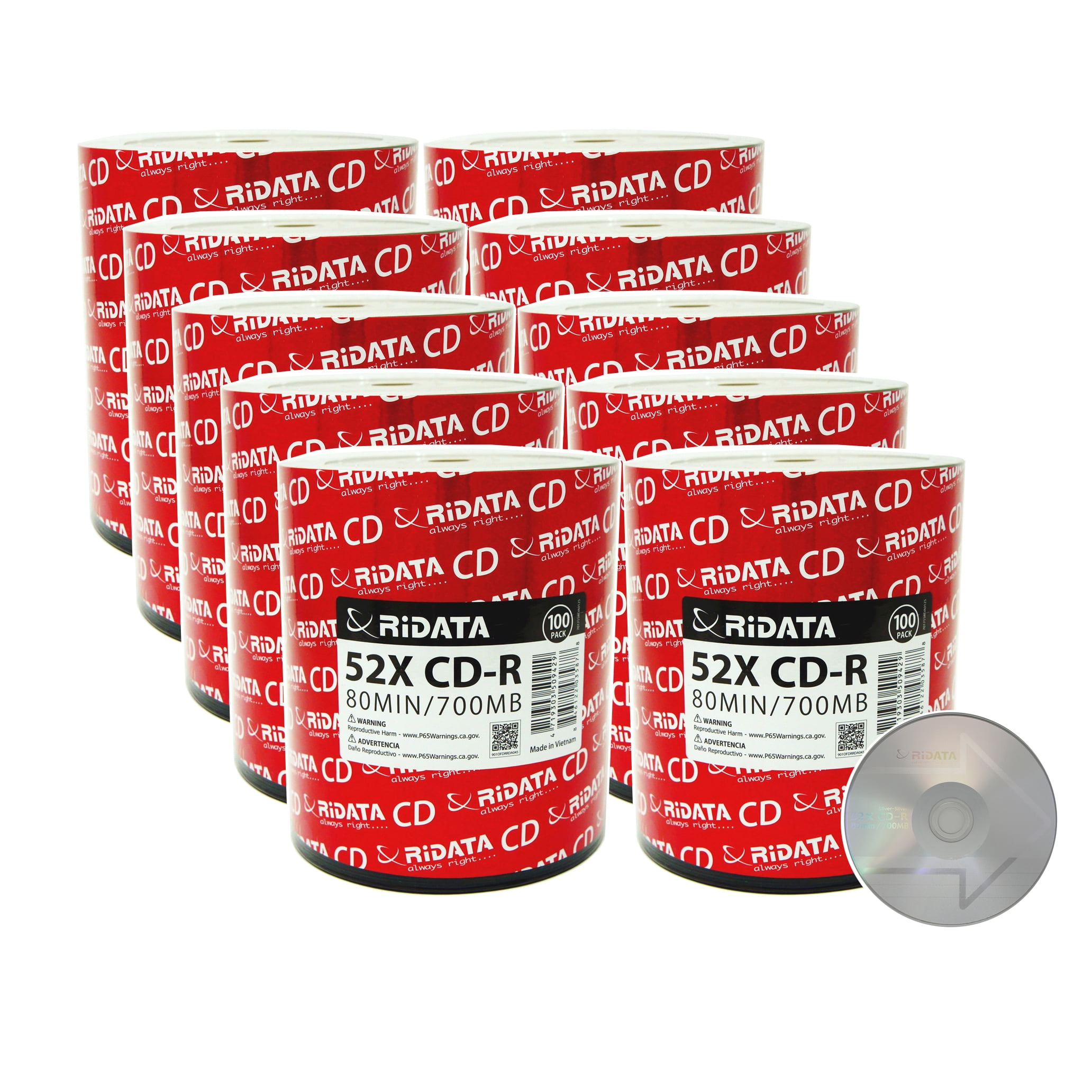 1000 Pack Ridata CD-R 52X 700MB 80Min Logo Blank Media Recordable Disc ...