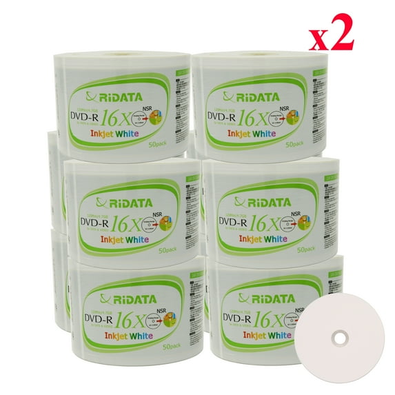 1000 Pack Ridata DVD-R 16X 4.7GB 120 Min White Inkjet Hub Printable ...