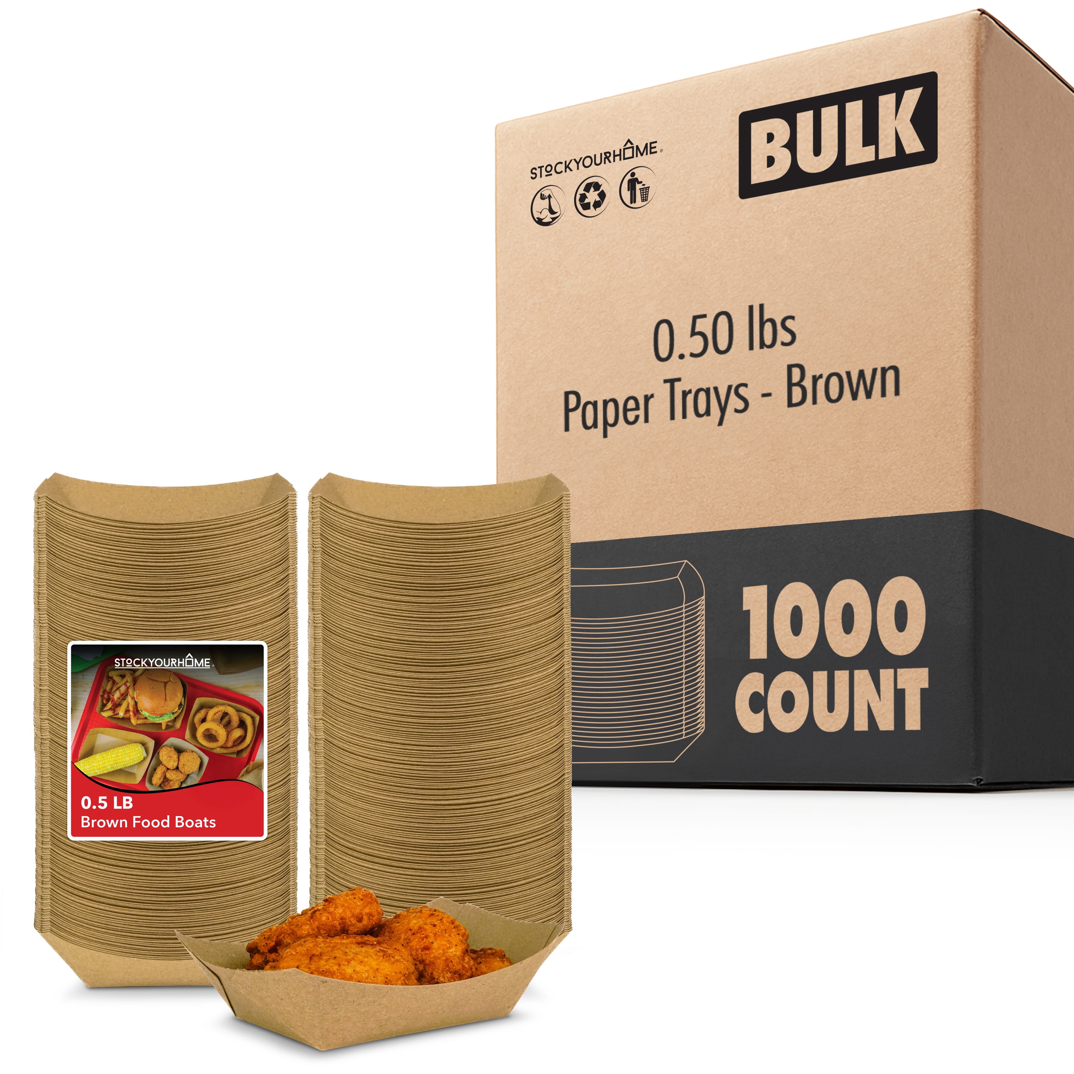 [1000 Pack] Small Disposable Brown Kraft Paper Food Trays, 0.5-Lb ...