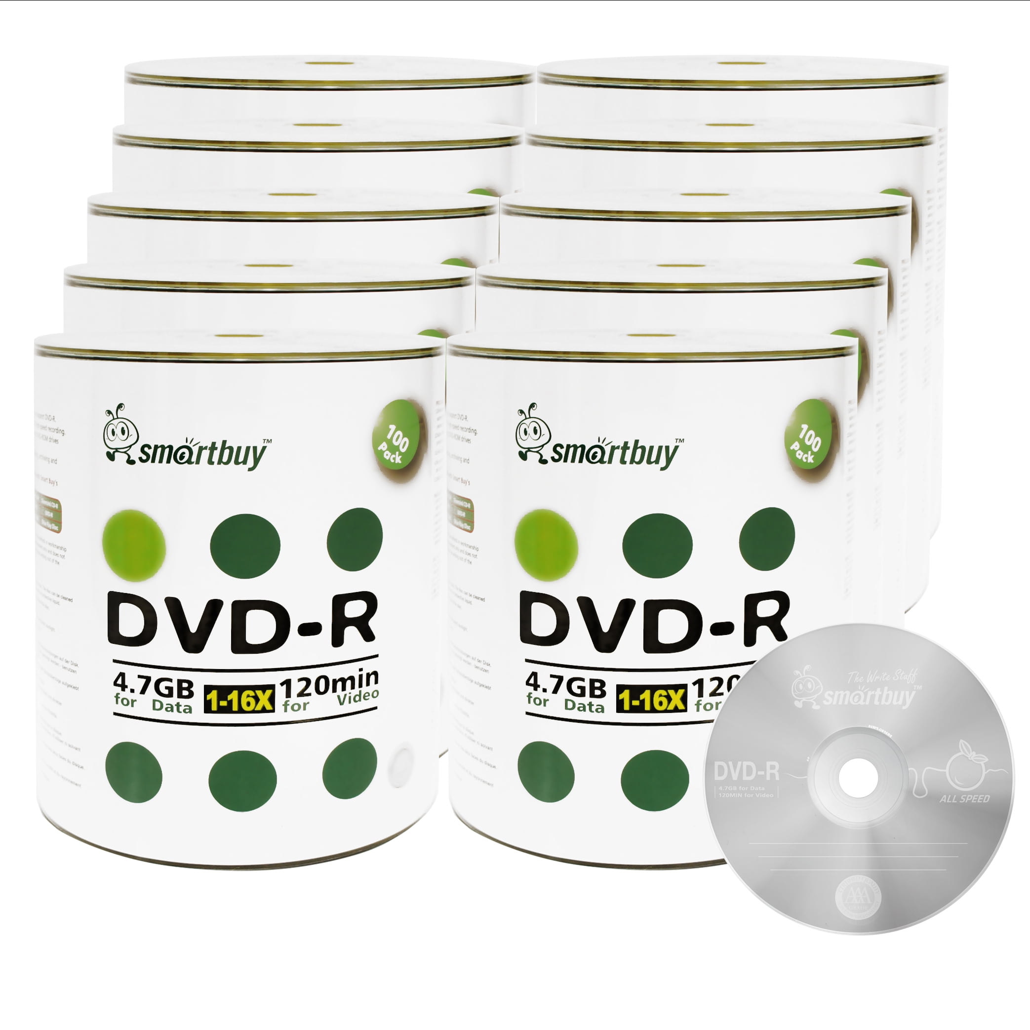 1000 Pack Smartbuy 16X DVD-R 4.7GB 120Min Logo (Non-Printable) Data Blank Media Recordable Disc ...