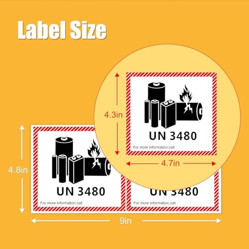 1000-Pack UN3480 Lithium-Lon Battery Caution Labels, 4.7 x 4.3 Inch ...