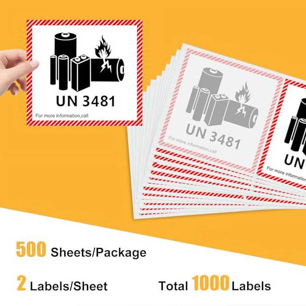 1000-Pack UN3481 Lithium-Lon Battery Caution Labels, 4.7 x 4.3 Inch ...