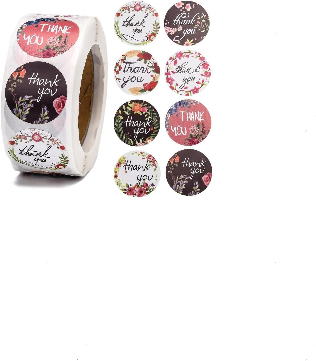 1000 Pcs 1inch Thank You Stickers 8 Floral Designs Thank You Stickers ...