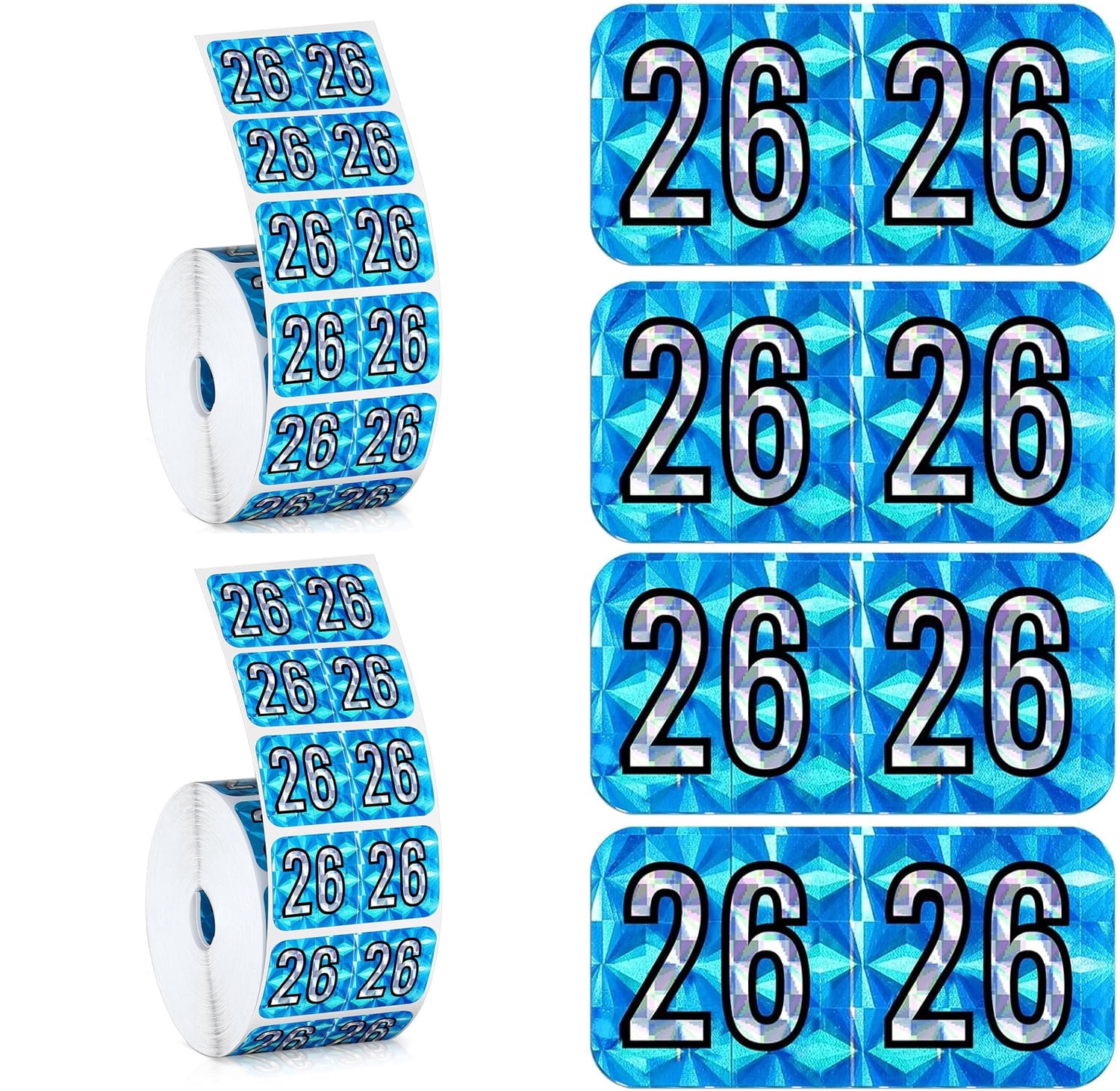 1000 Pcs 2026 Year Holographic Blue Stickers – Self-Adhesive Rectangle ...