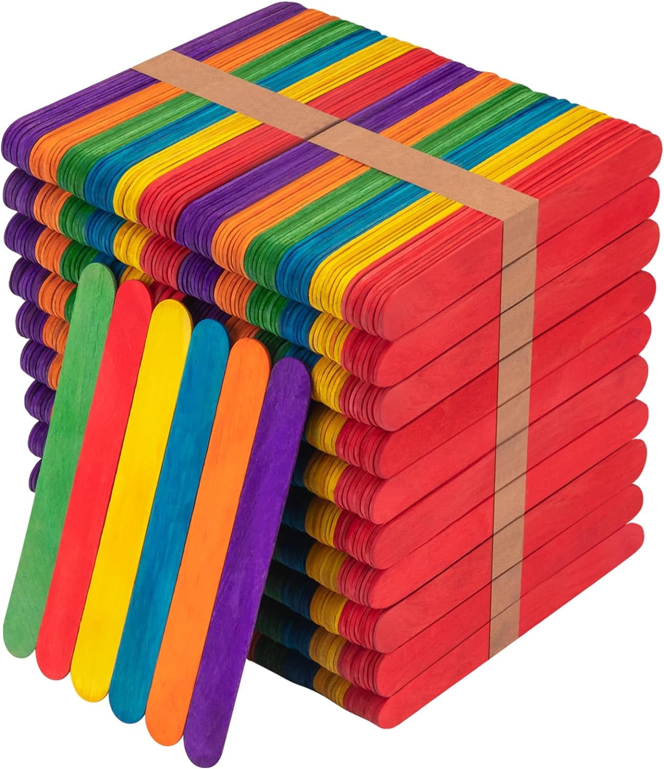 1000 Pcs 6” Colored Jumbo Craft Sticks, Wooden Rainbow Popsicle Sticks ...