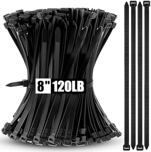 1000 Pcs 8 Inch Zip Ties Heavy Duty 120 Lbs Tensile Strength Black Nylon Wire Cable Ties Bulk ...