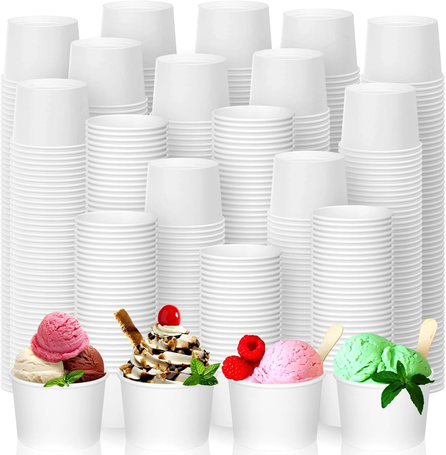 1000 Pcs 8 oz Ice Cream Paper Cups Bulk Disposable Dessert Cups Solid ...
