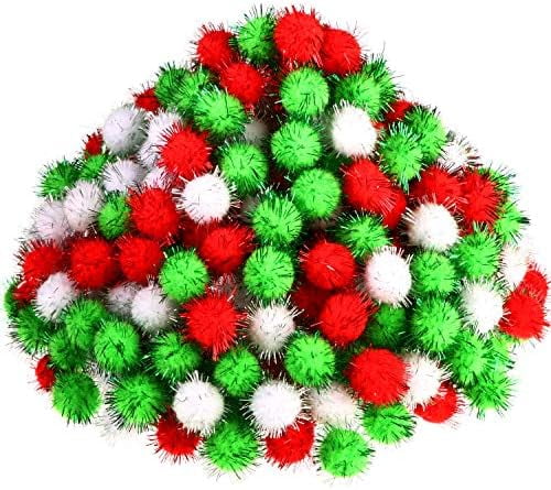 1000 Pcs Christmas Pom Poms for Crafts Bulk 0.5 Inch Glitter Fuzzy ...