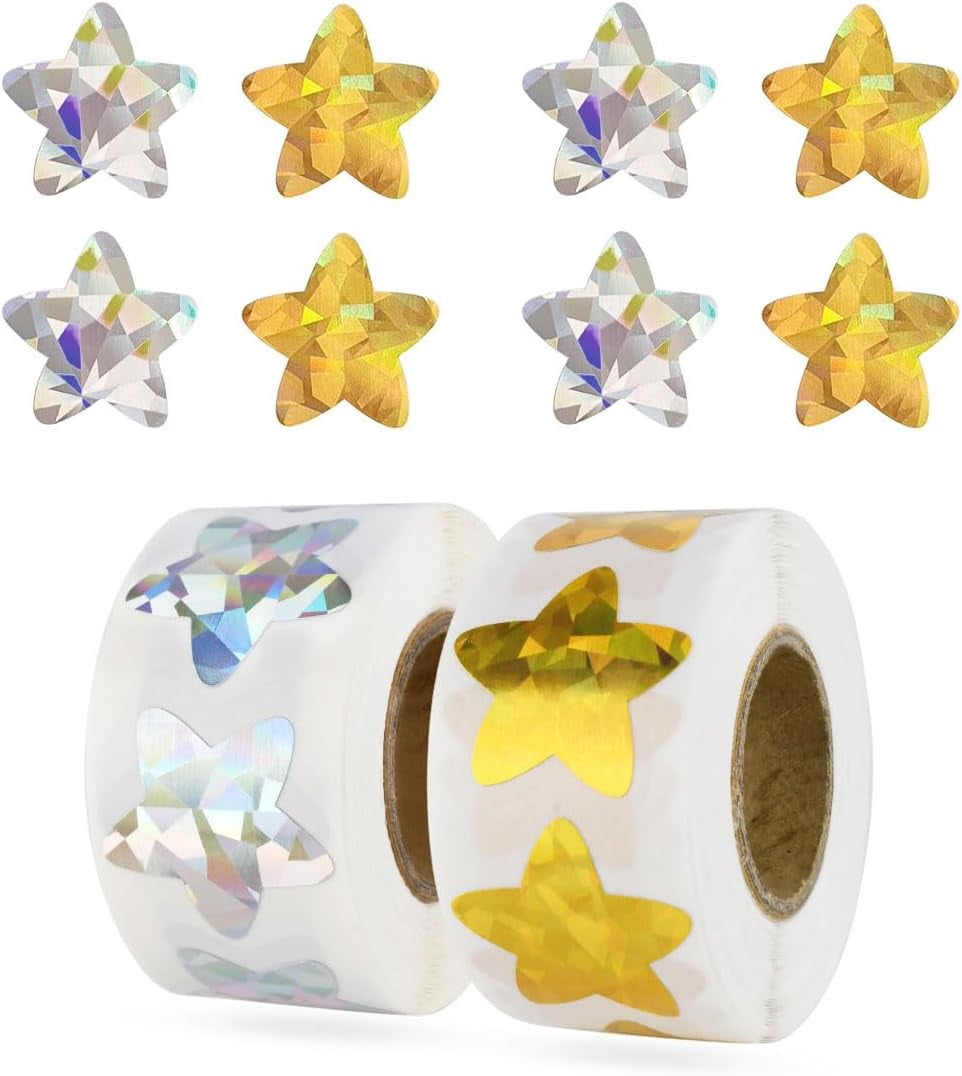 1000 Pcs Holographic Star Stickers for Kids Reward 1 Inch Glitter Foil ...