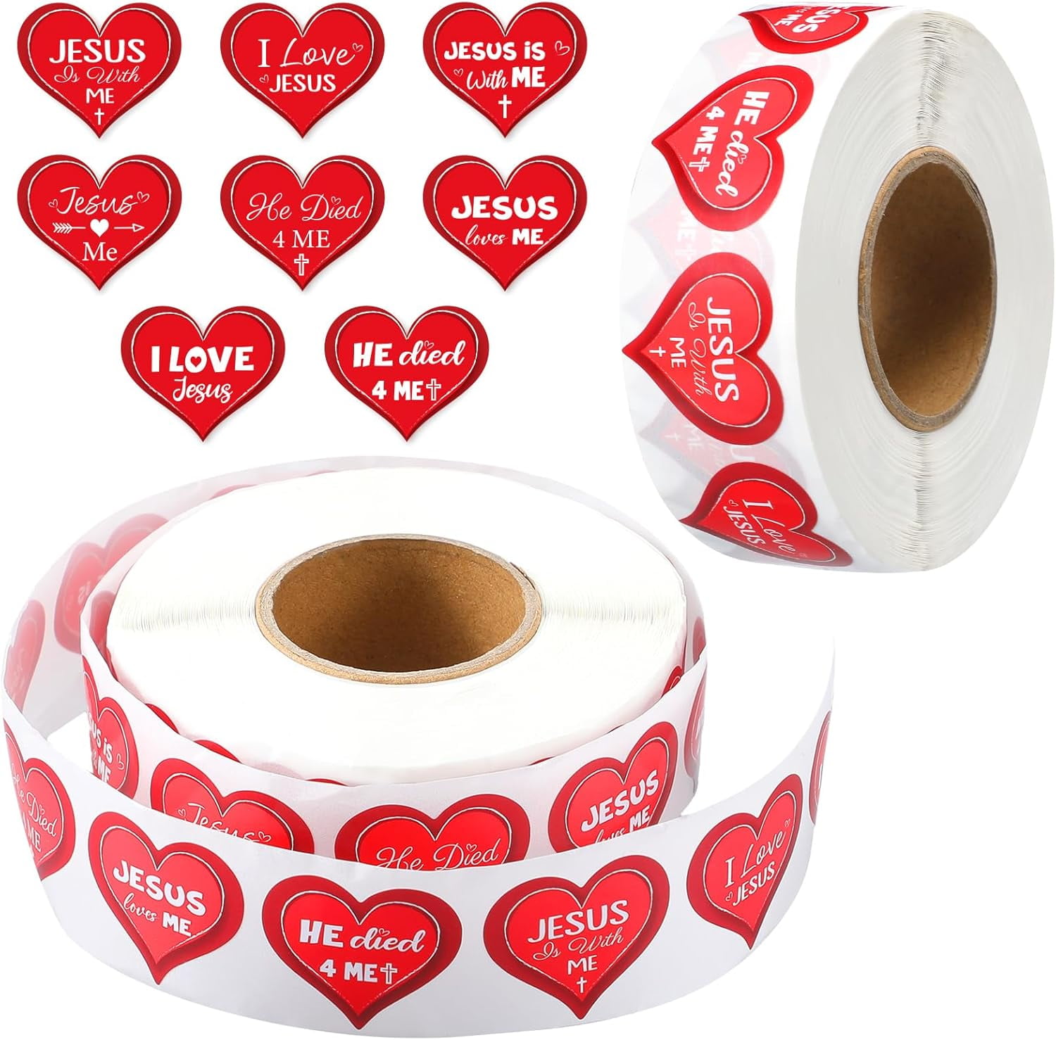 1000 Pcs Jesus Loves Me Sticker Roll Religious Christian Stickers Red ...