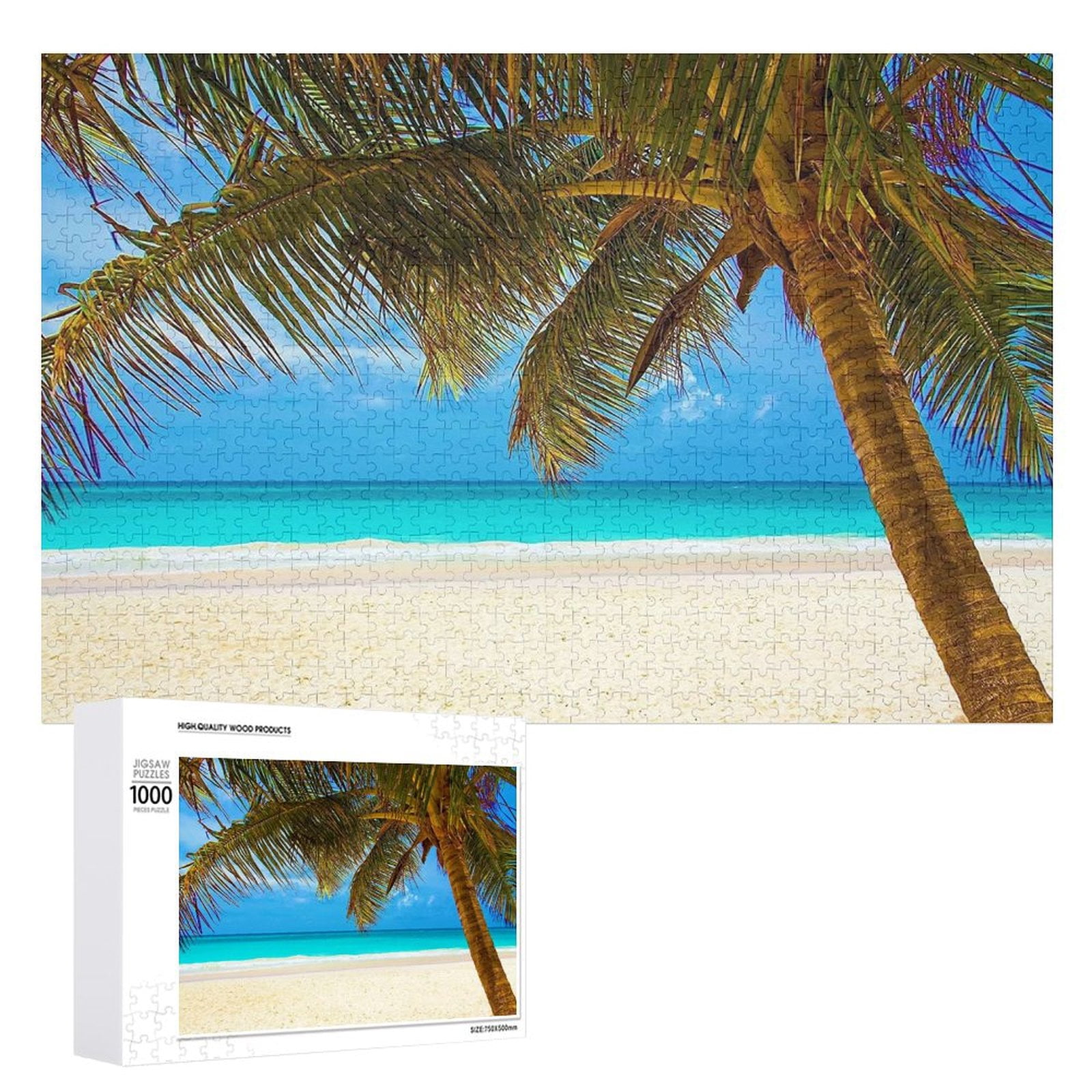 1000 Pcs Jigsaw Puzzle Relaxing Beach Ocean Coconut Palm Tree Scene Fun ...