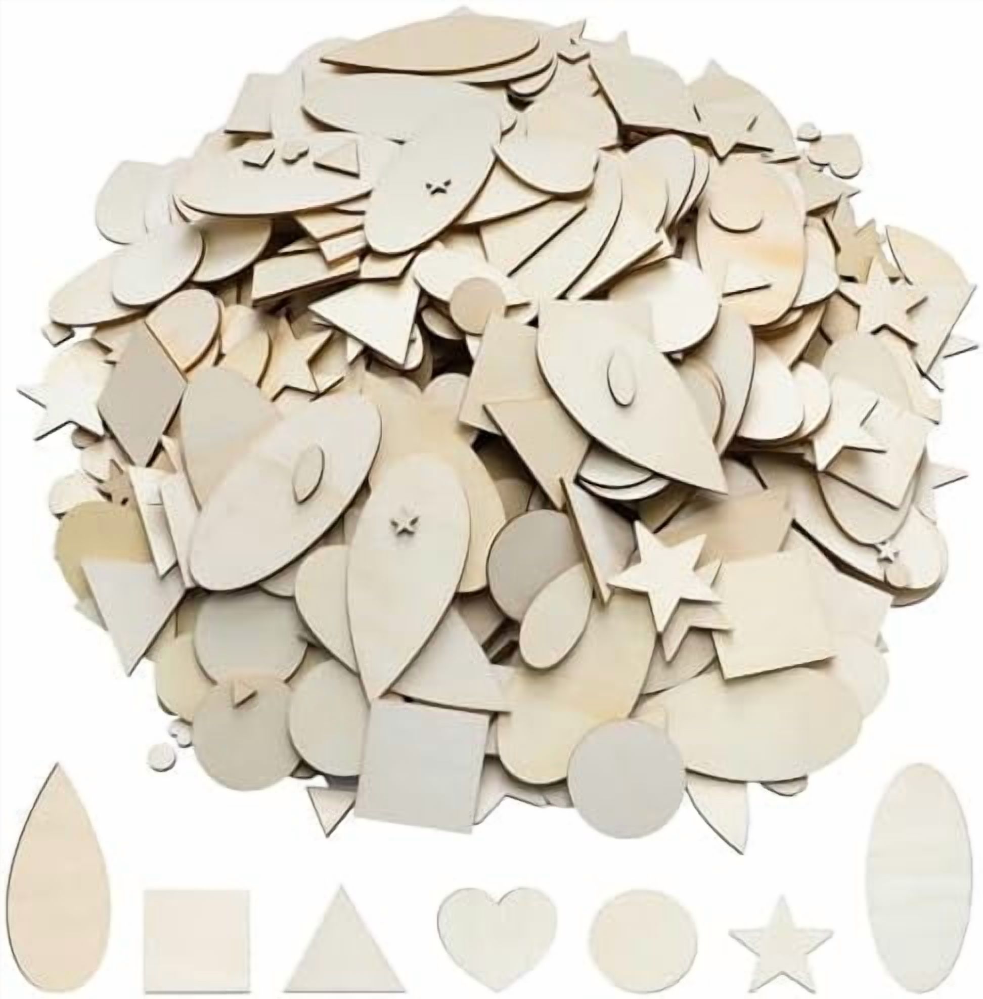 1000 Pcs Natural Wood Shapes Assortment Blank Wooden Craft Shapes Bulk ...