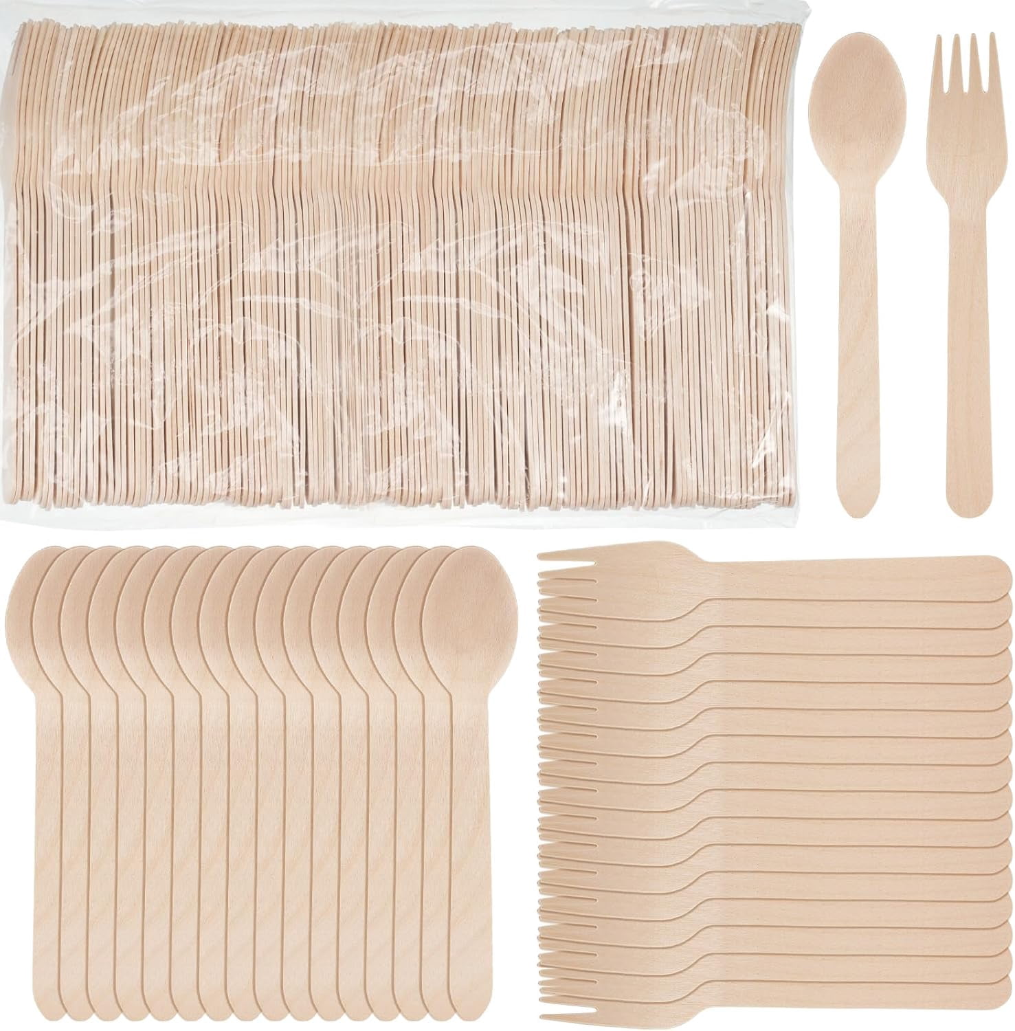 1000 Pcs Single-Use Wooden Utensils Kit Bamboo Utensils Spoons and ...