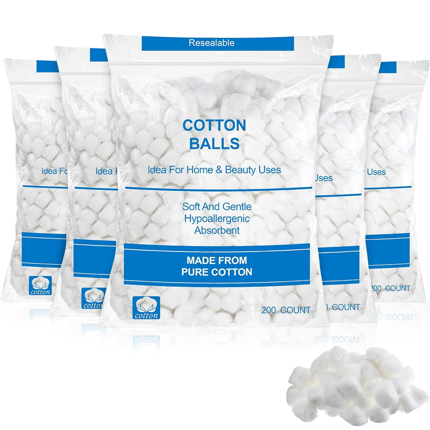 1000 Pcs Soft Cotton Ball Bulk Organic Medium Cotton Ball for Absorbent ...