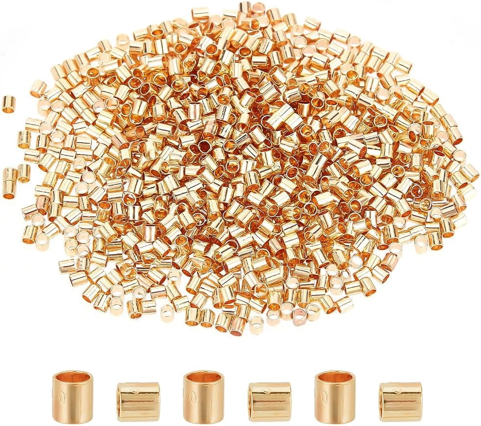 1000 Pcs Tube Crimp Beads Real 18k Gold Plated Brass Crimping Beads ...