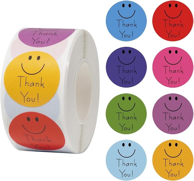 500 Pcs thank You Stickers Roll, 1 Inch, Multicolor, Adhesive Labels ...