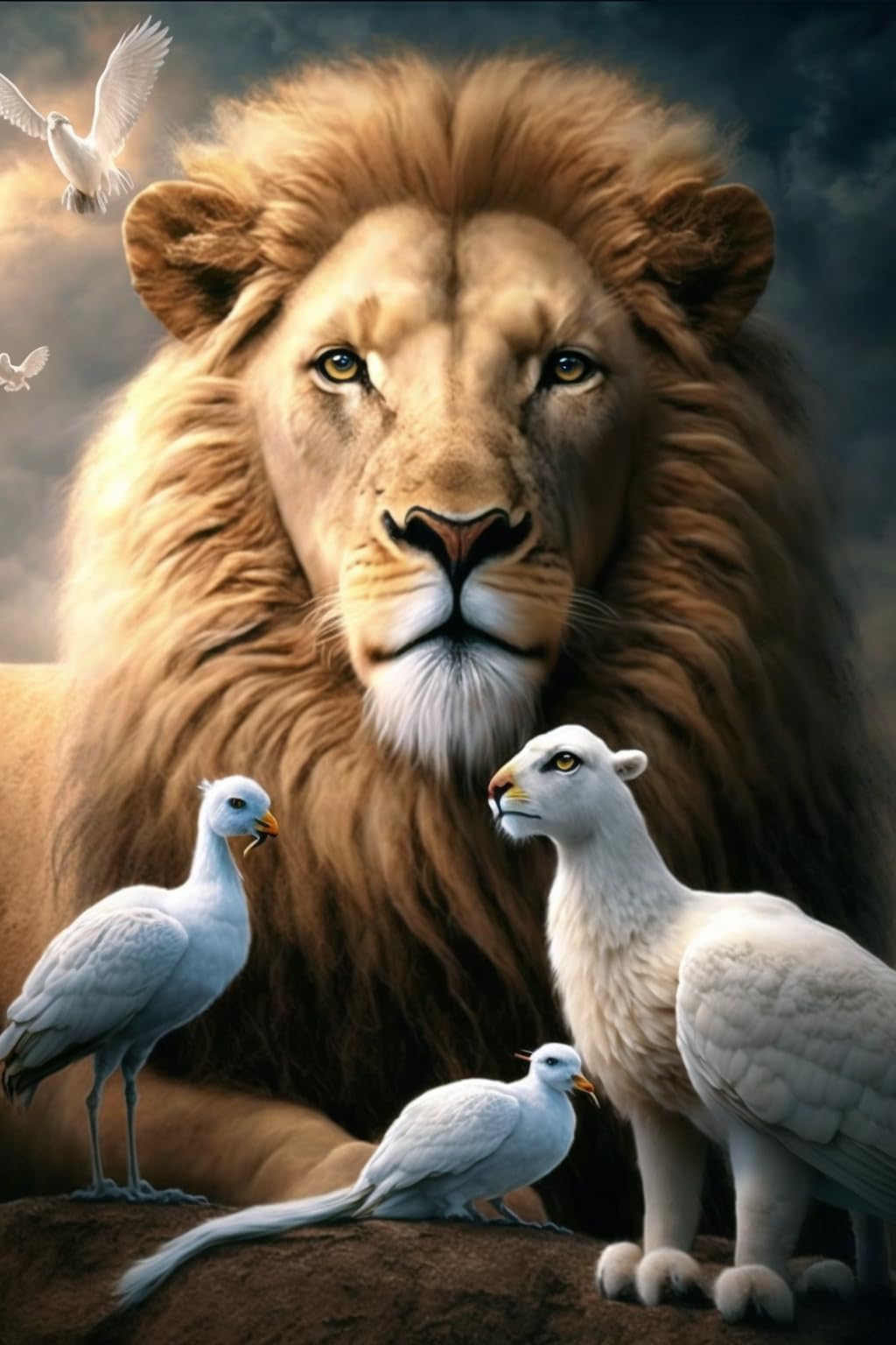 1000 Piece Adult Jigsaw Puzzle - Painted Lion and Bird Wooden Rounded ...