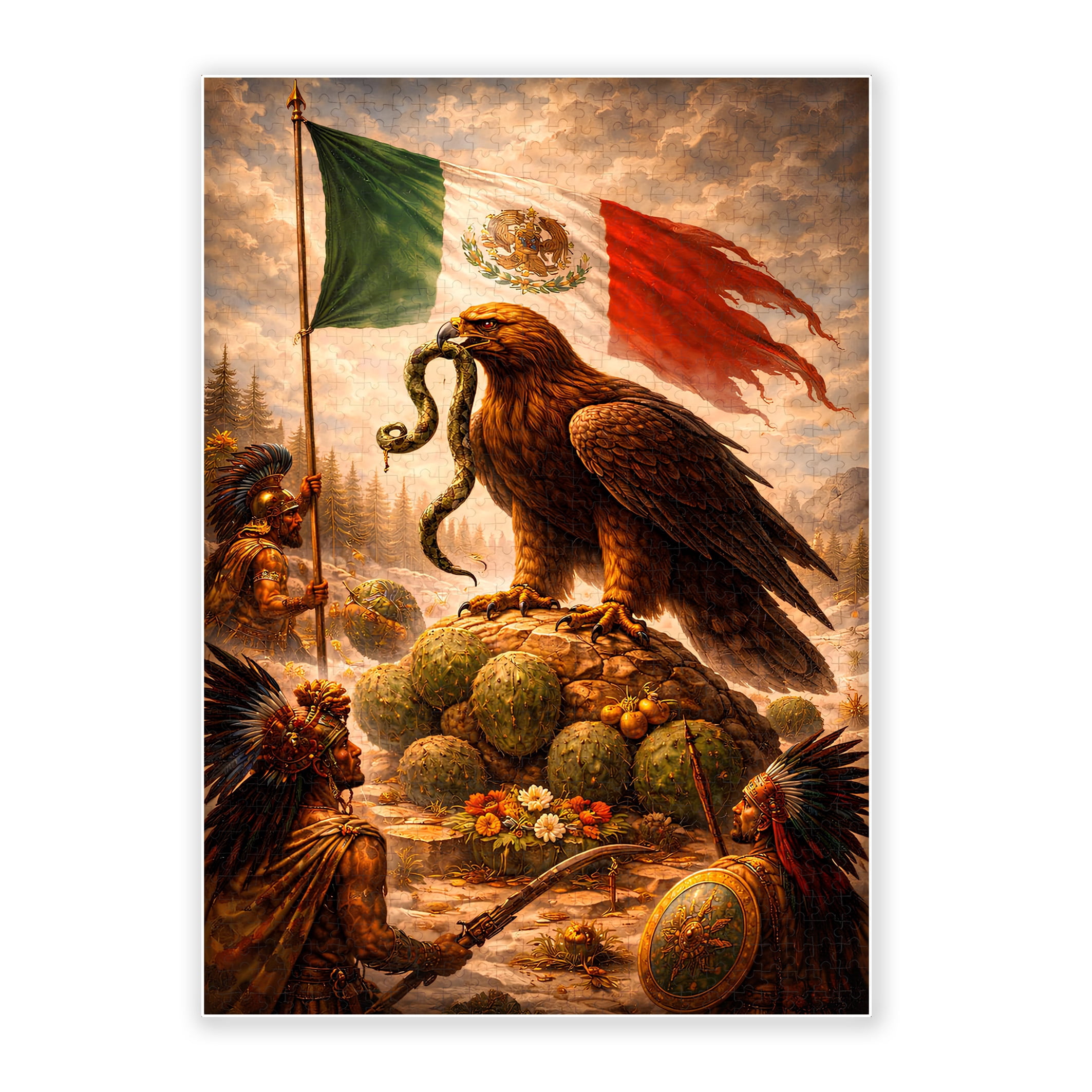 1000-Piece Adult Wood Jigsaw Puzzle, Mexican Aztec Eagle and Flag Art ...