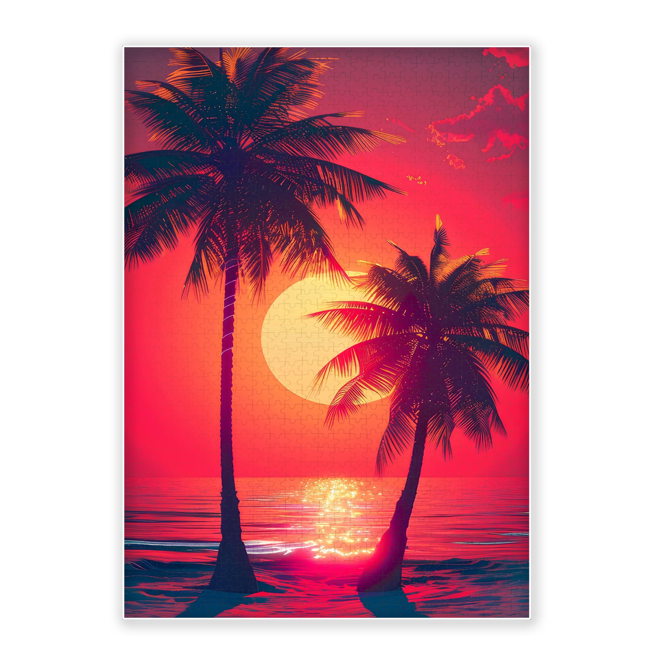 1000-Piece Adult Wood Jigsaw Puzzle, Retro Tropical Beach Sunset with ...