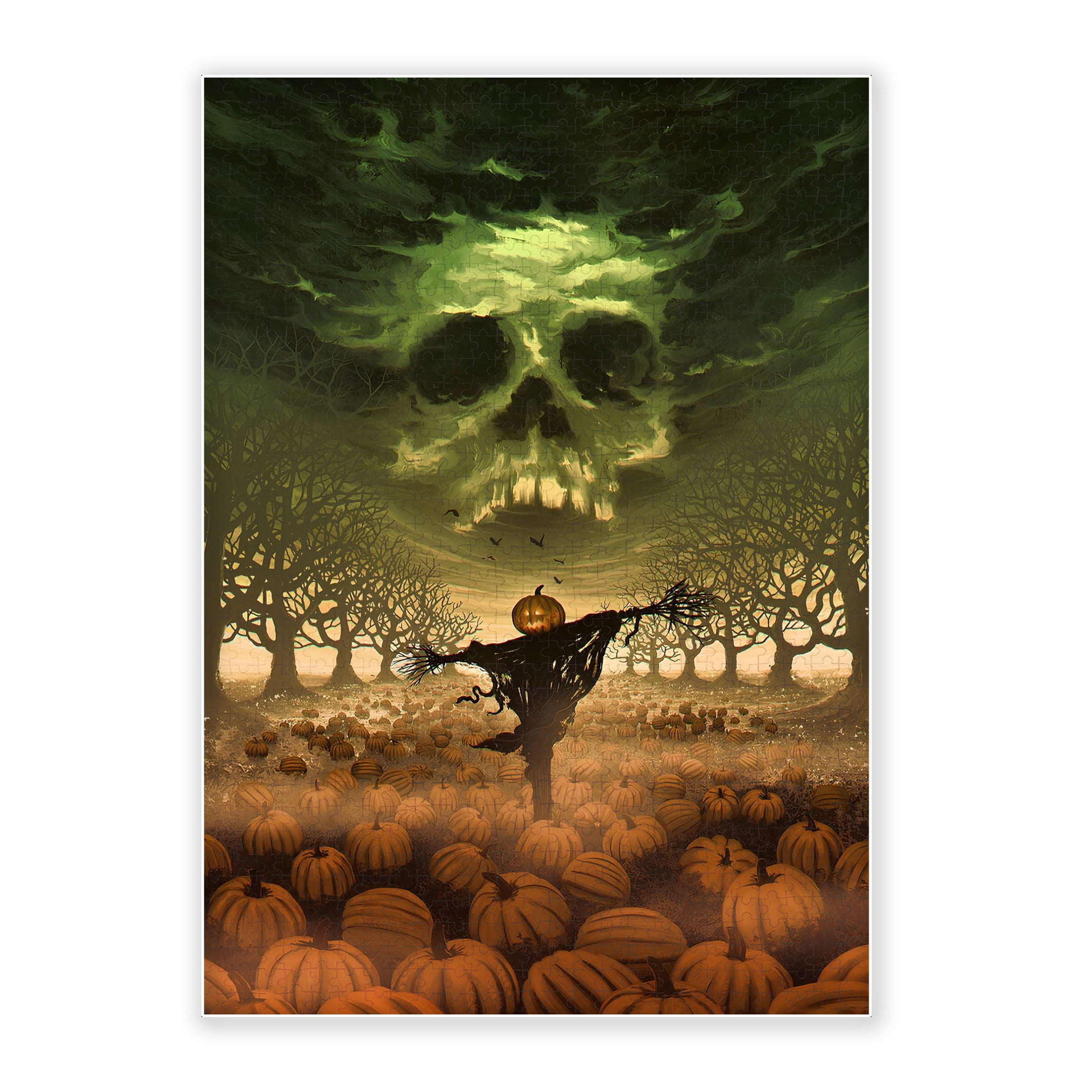 1000-Piece Adult Wood Jigsaw Puzzle, Spooky Halloween Scarecrow & Skull ...
