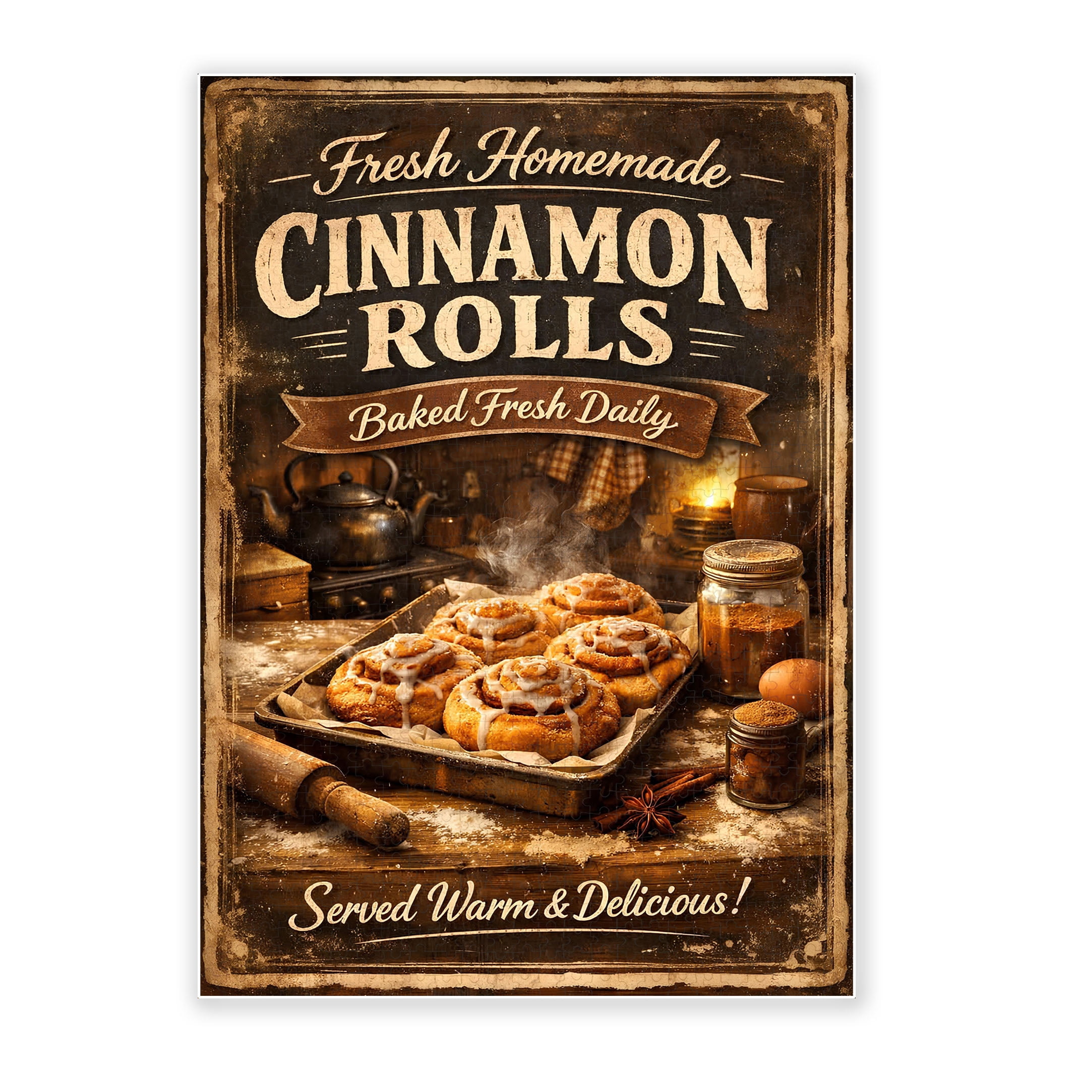 1000-Piece Adult Wood Jigsaw Puzzle, Vintage Cinnamon Rolls Bakery Art ...