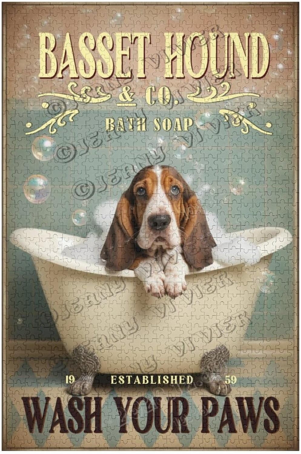 1000 Piece Basset Hound Decor Puzzle – Wash Your Paws Wooden Jigsaw ...