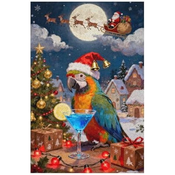 1000 Piece Christmas Winter Santa Parrot Deer Holiday Artwork Puzzle ...